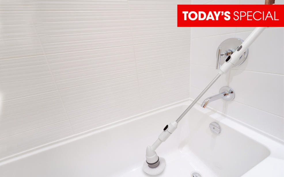 (QVC) Turbo Scrub 360 Deluxe Cordless Power Scrubber with 3 Brush Heads ...