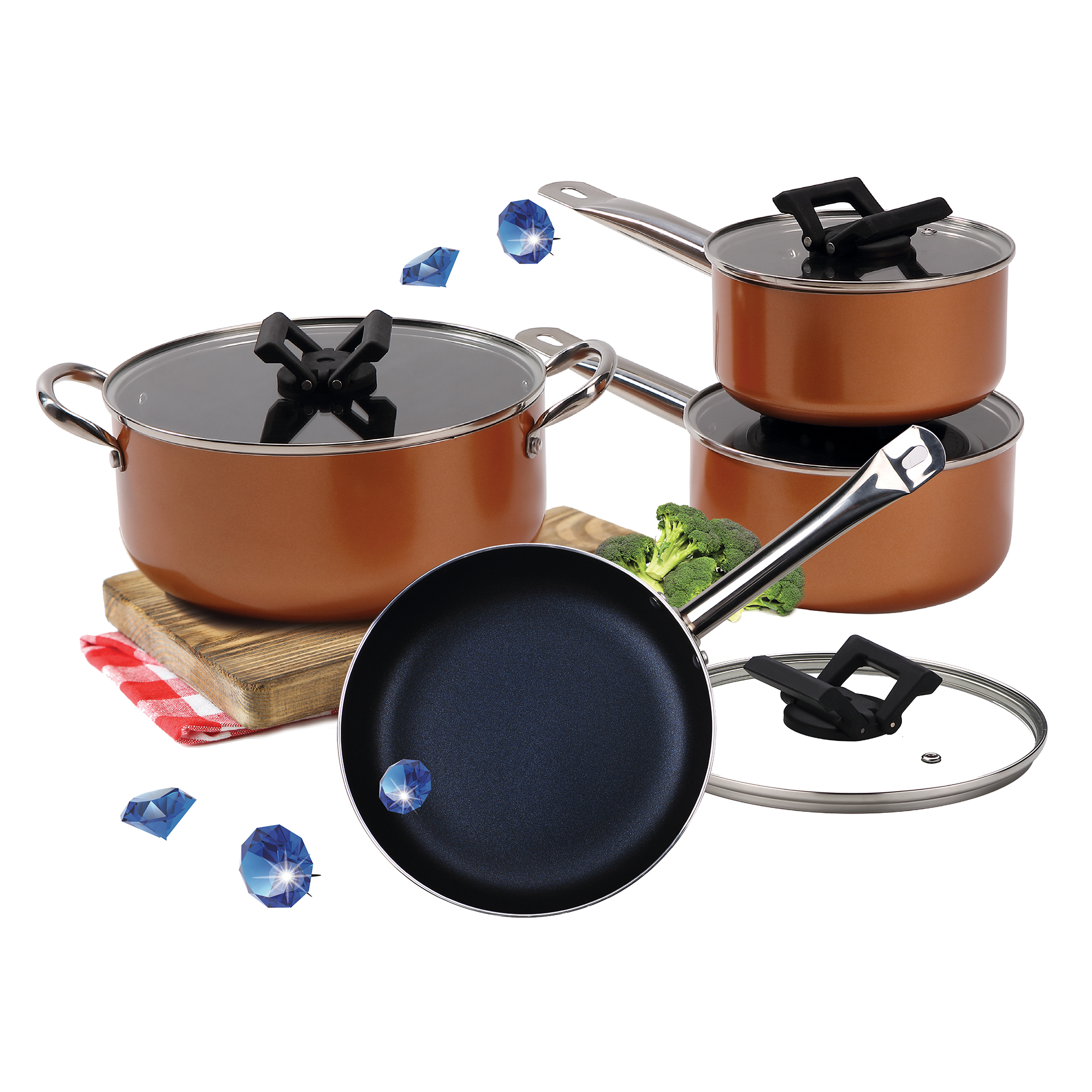 Gourmet Edge Stackable Diamond Infused Non-stick 8Pc Cookware Set | HSN
