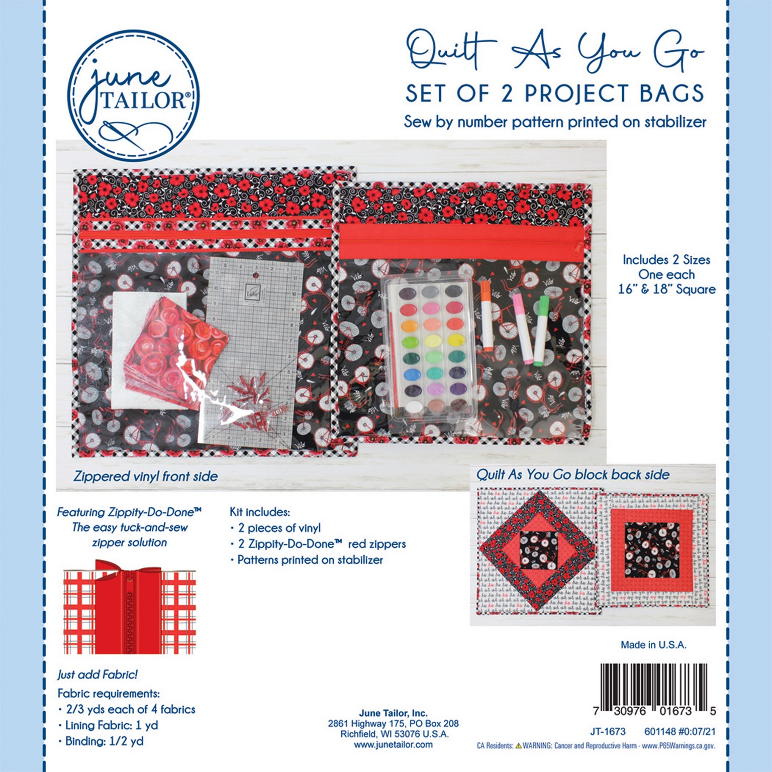 June Tailor Quilt As You Go Project Bag Kit-Red Zippity-Do-Done ...