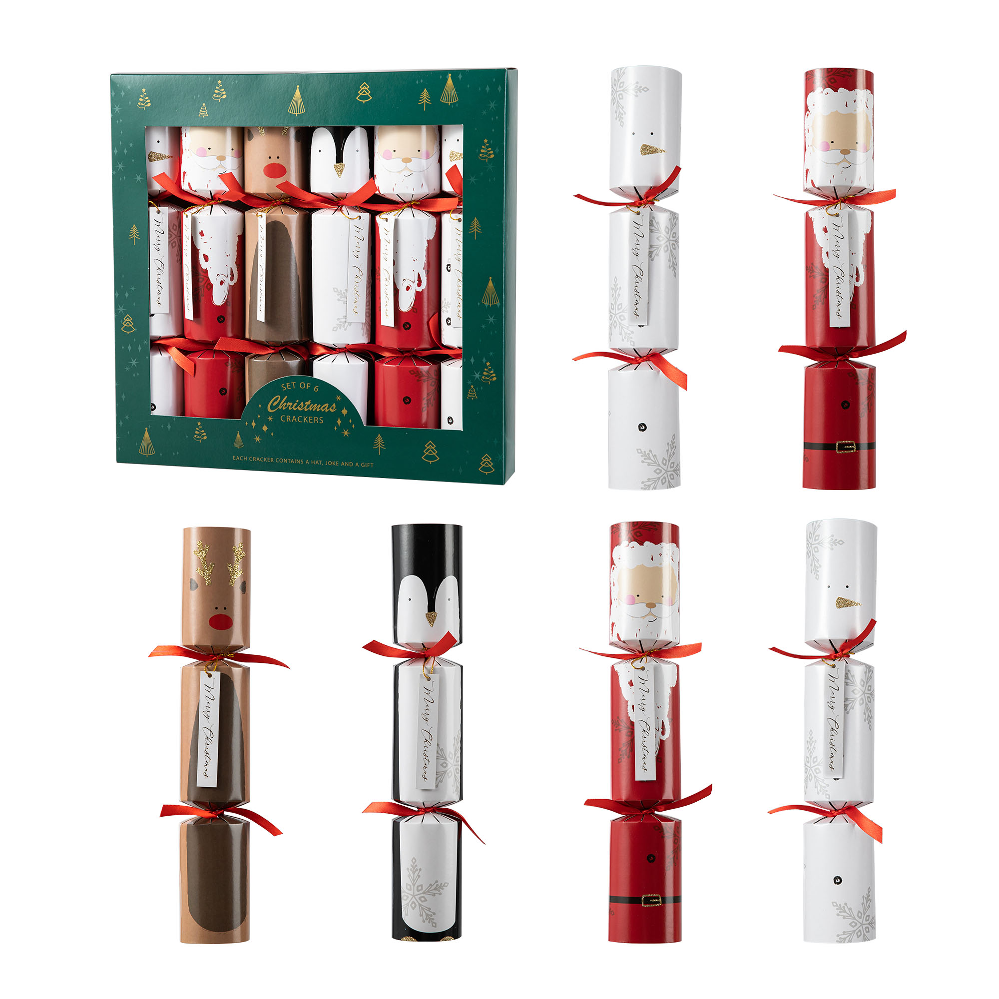 6-pack Santa, Snowman, Penguin, Reindeer Party Cracker with Gifts ...