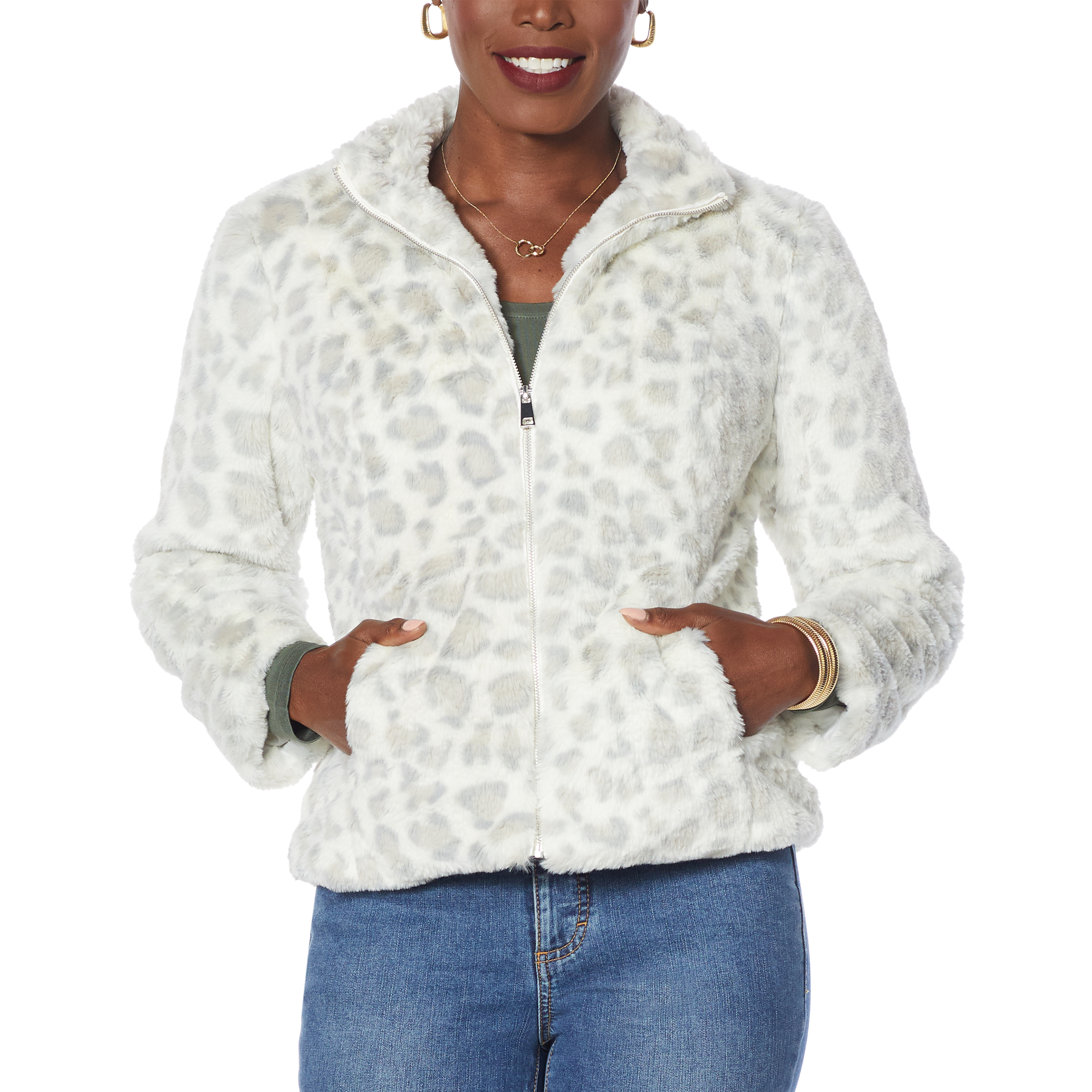 Colleen Lopez Print Faux Fur Bomber Jacket | HSN