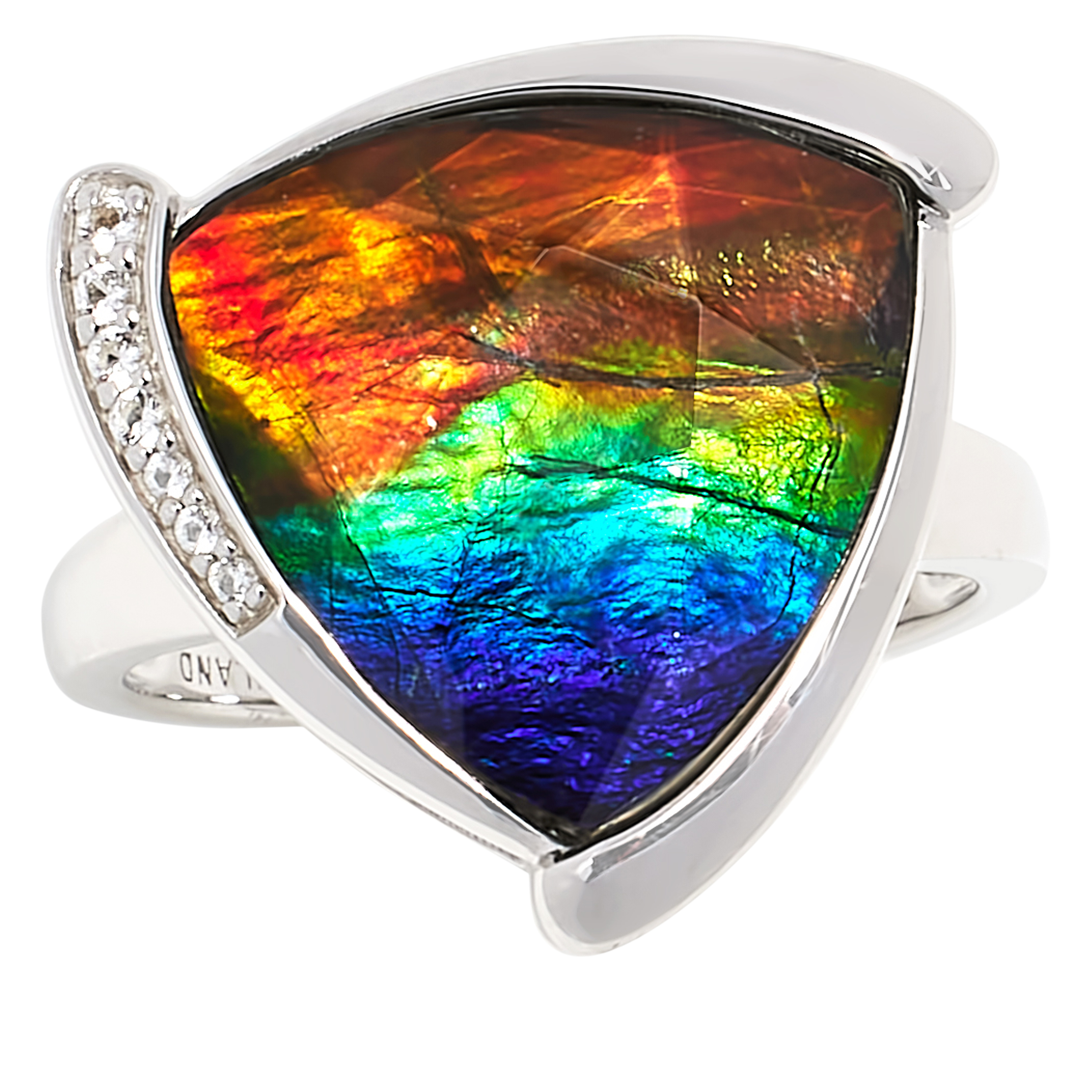 Canadian Ammolite Gems Ammolite and White Topaz Triangular Ring | HSN