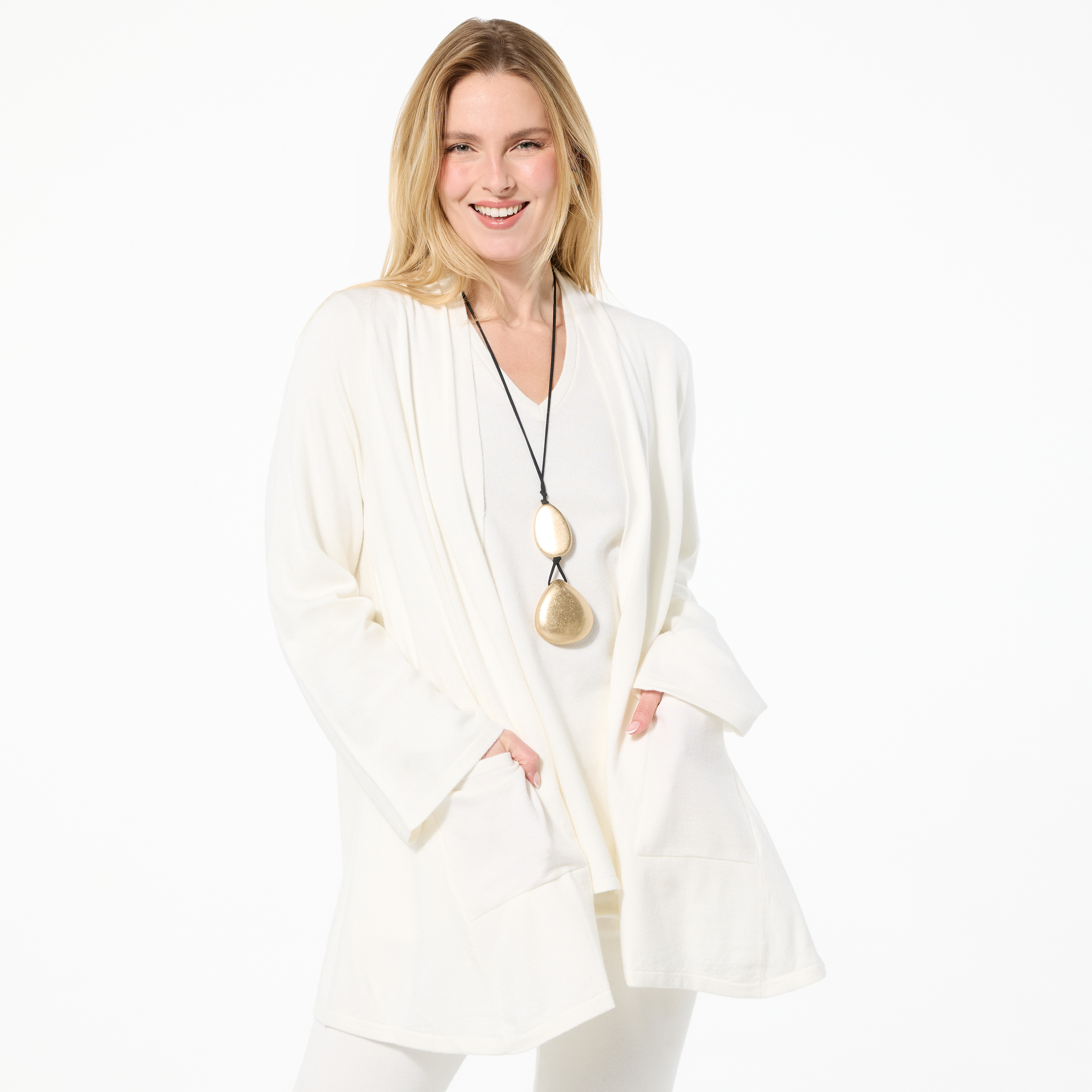 WynneLayers Kiss of Cashmere Side Drape Open Front Cardigan - 23220251 ...