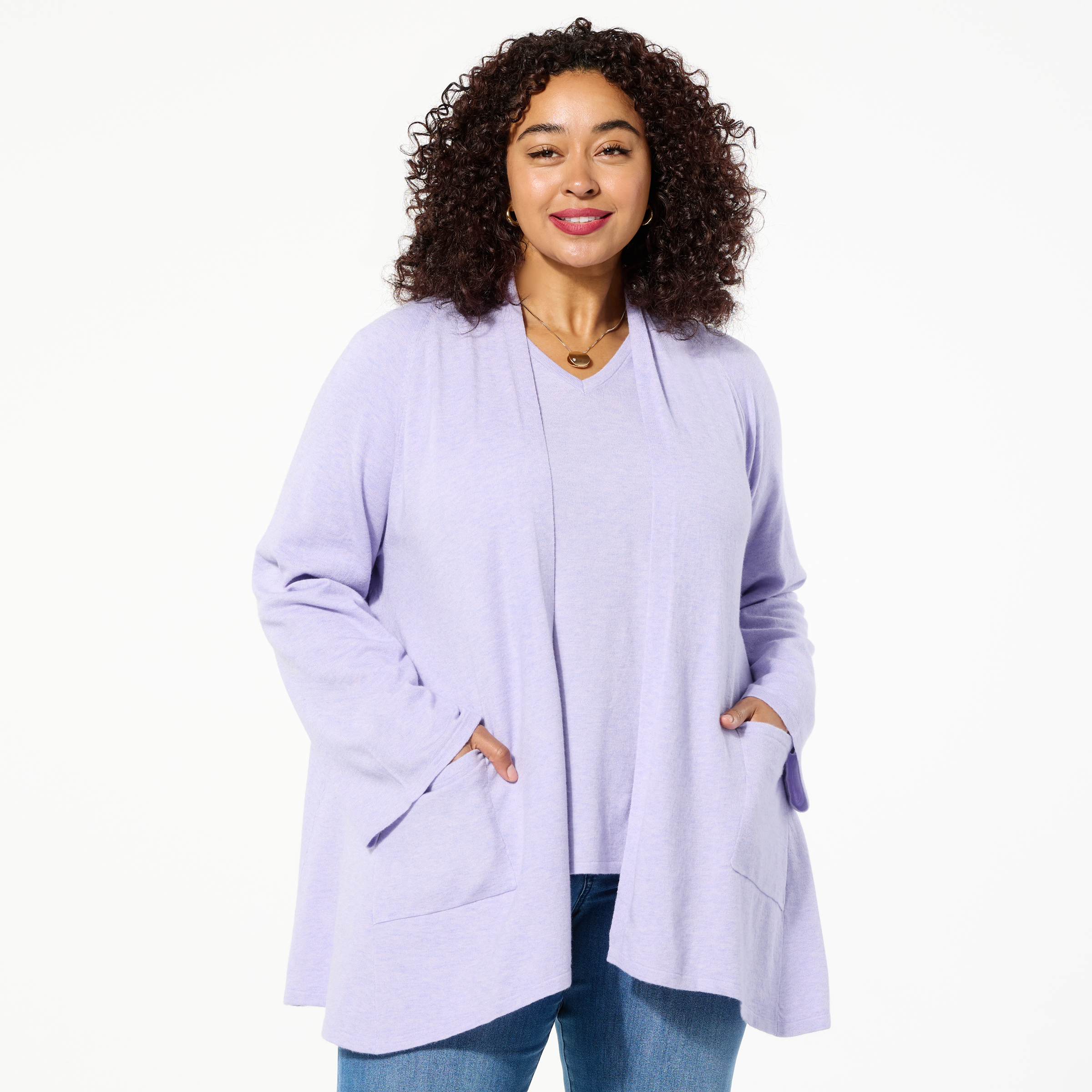 WynneLayers Kiss of Cashmere Side Drape Open Front Cardigan | HSN