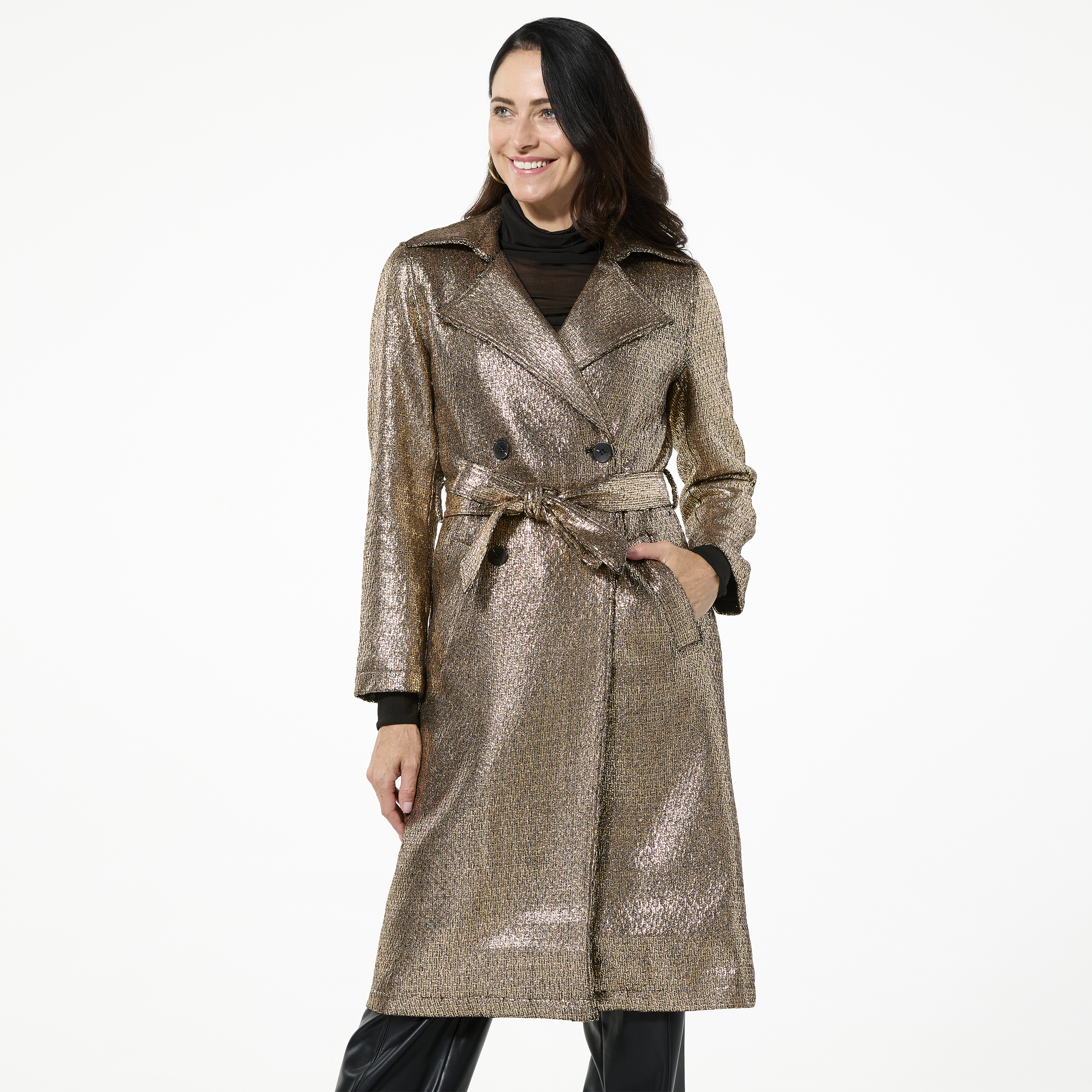 kathy ireland® Fashion 360 Metallic Trench Coat | HSN
