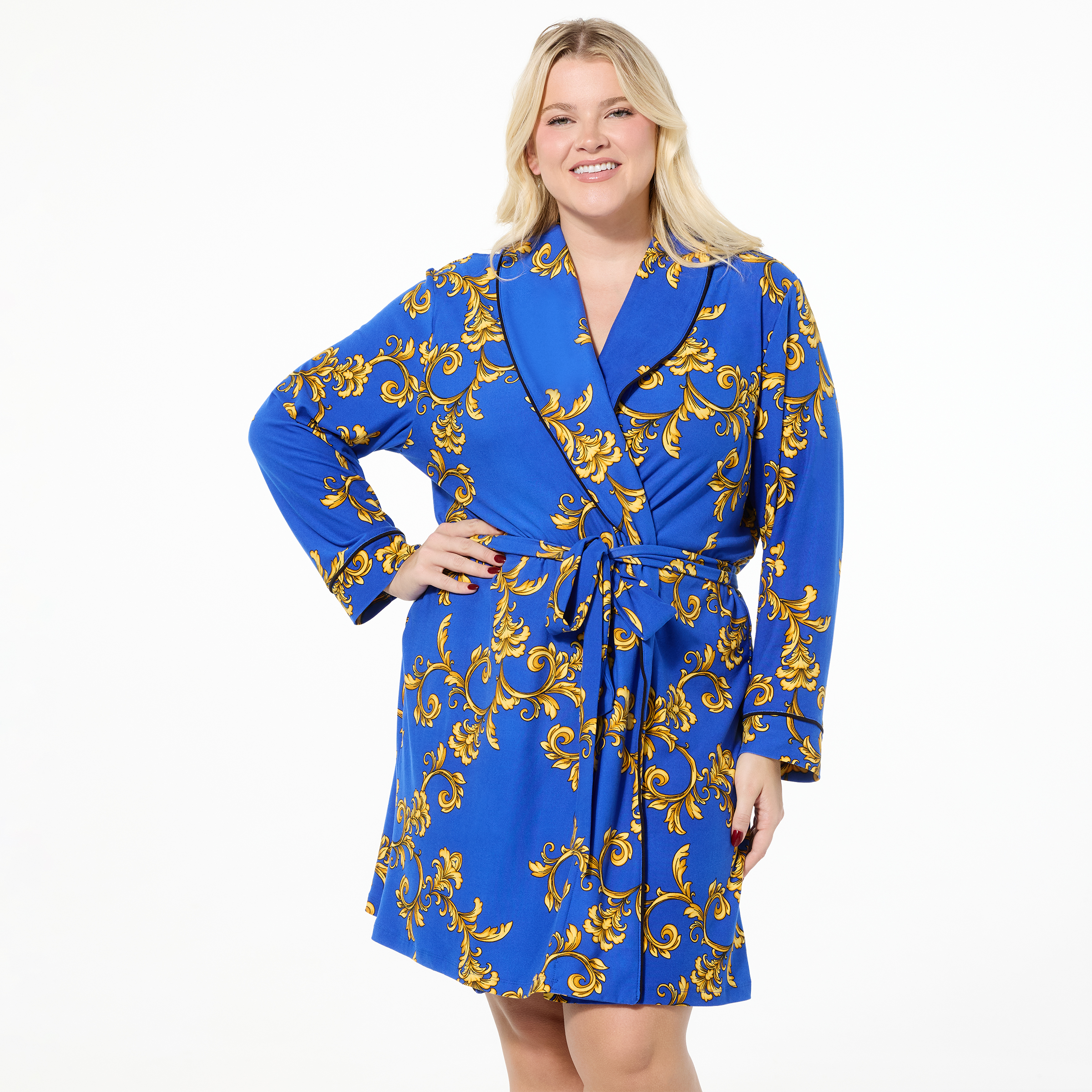 "As Is" IMAN Global Chic Buttery Soft Knit Robe with Piping Detail | HSN