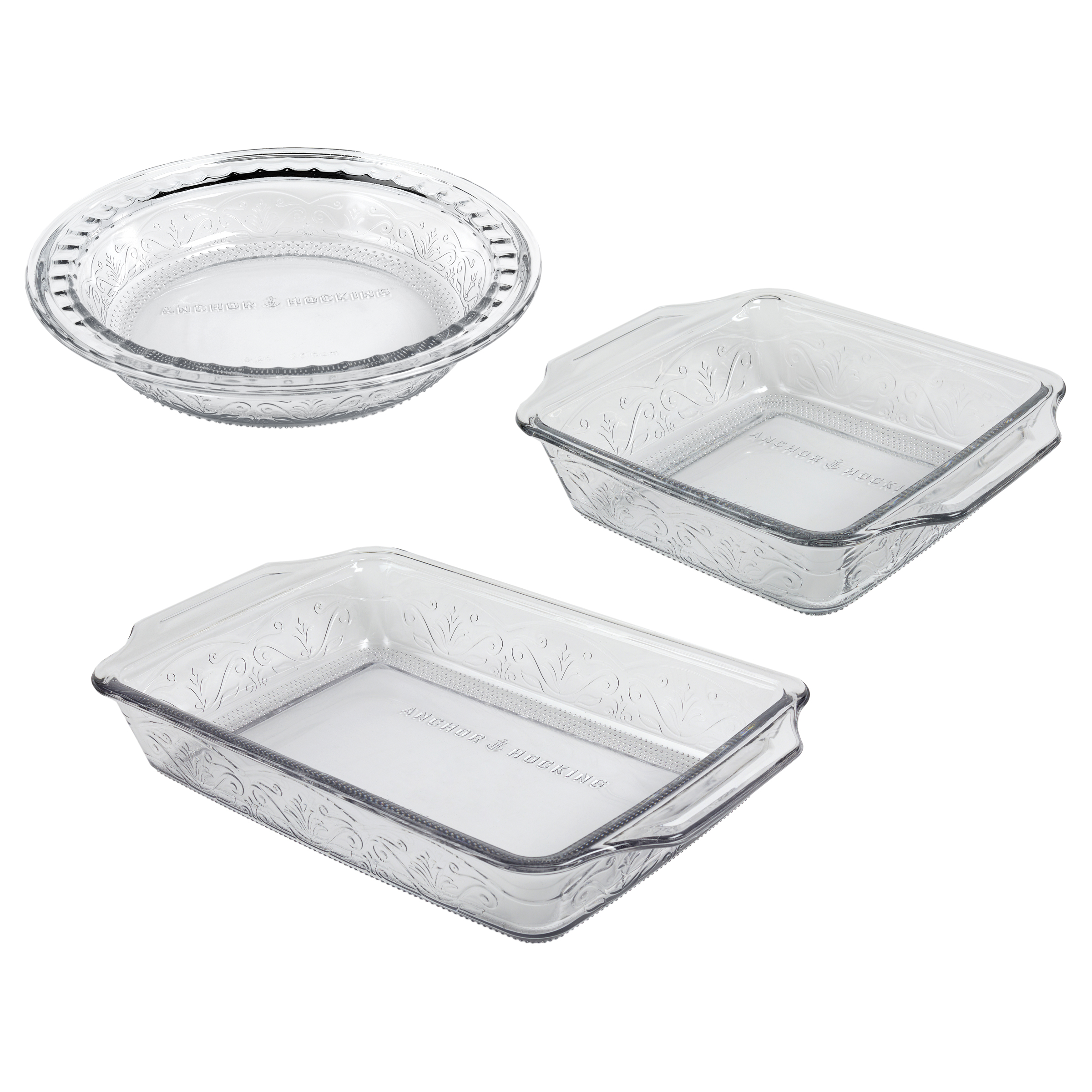 Anchor Hocking 3-piece Glass Embossed Oven-To-Table Bakeware | HSN