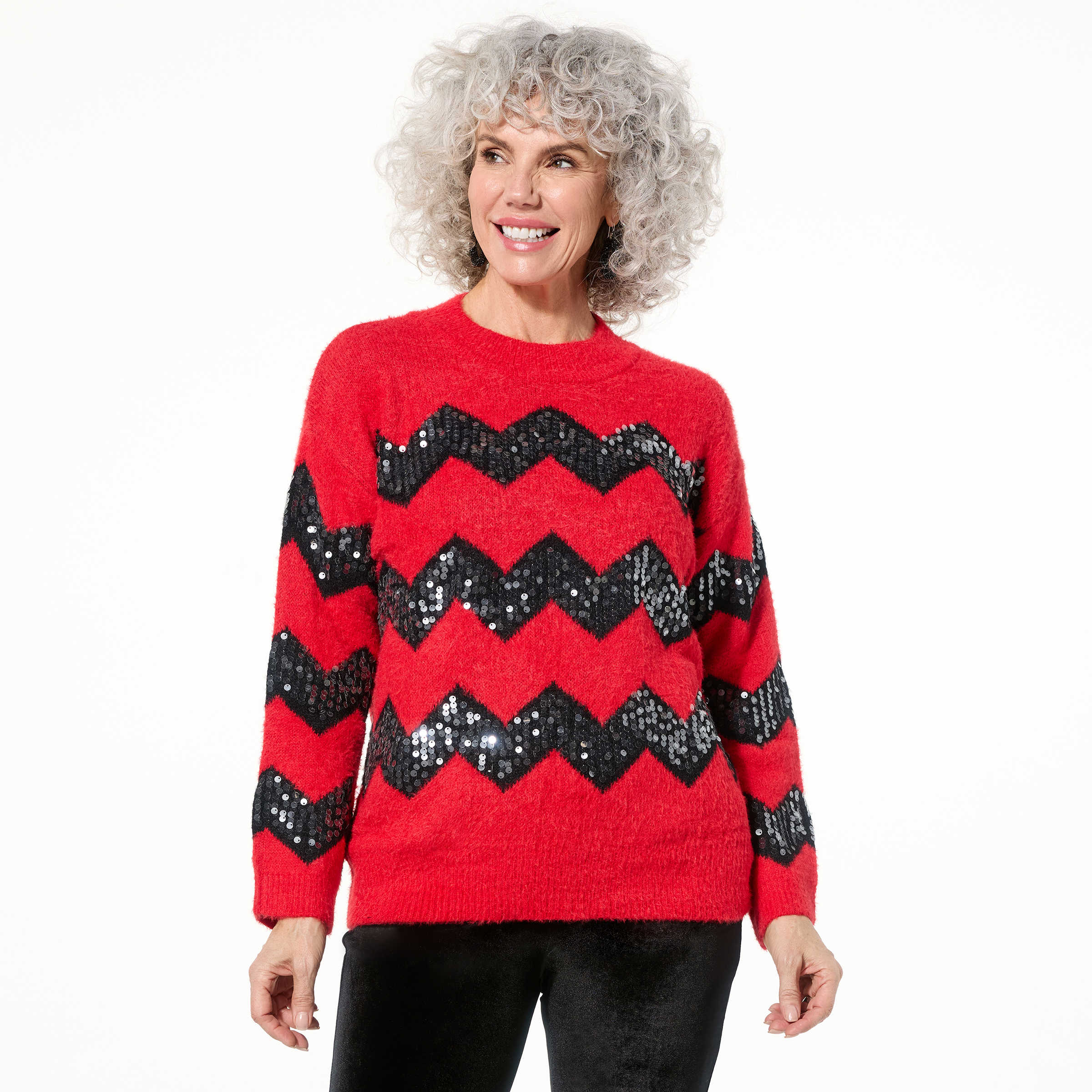 Jaclyn Smith Sequin Chevron Striped Sweater | HSN