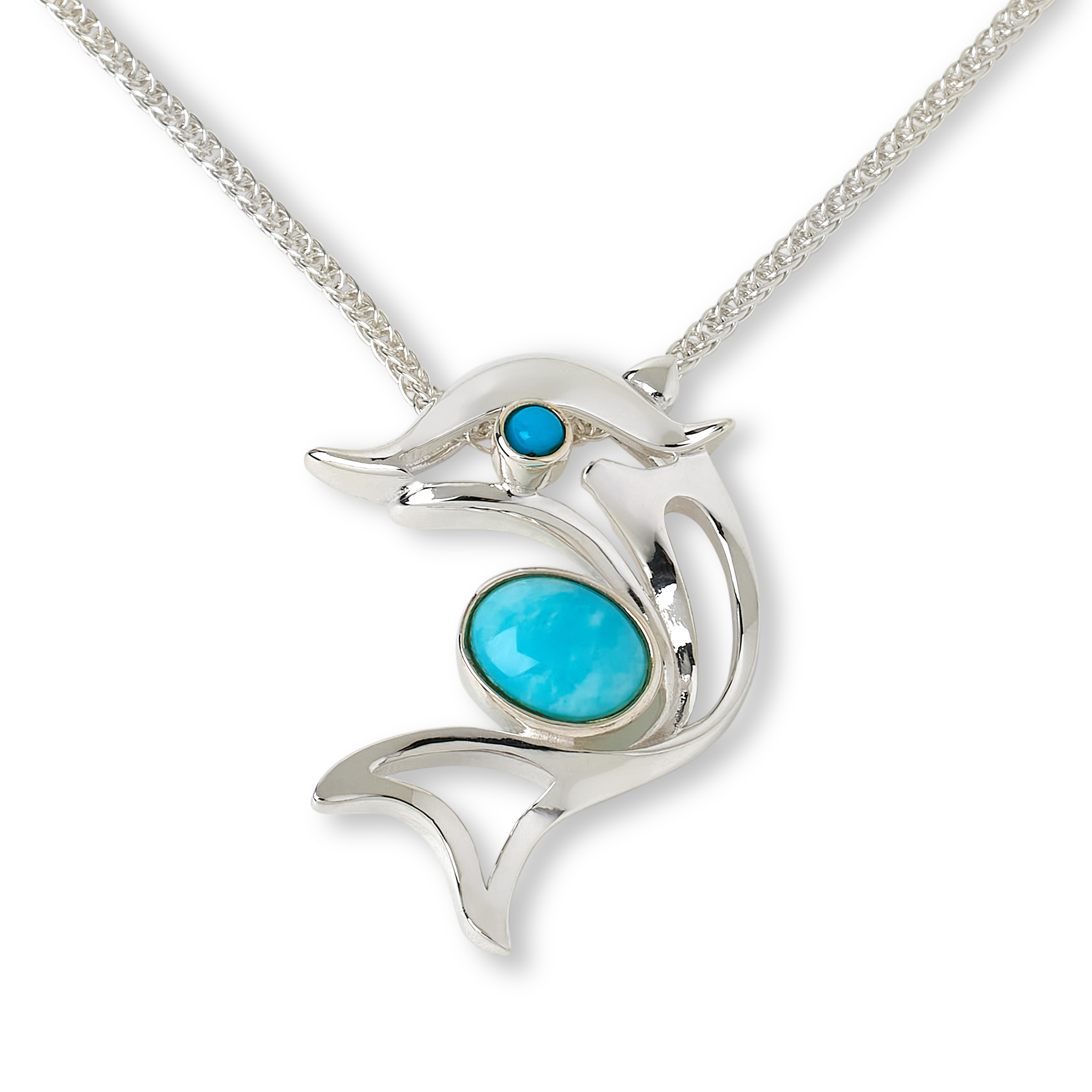 Jay King Sterling Silver Turquoise Dolphin Pendant with 18" Chain ...