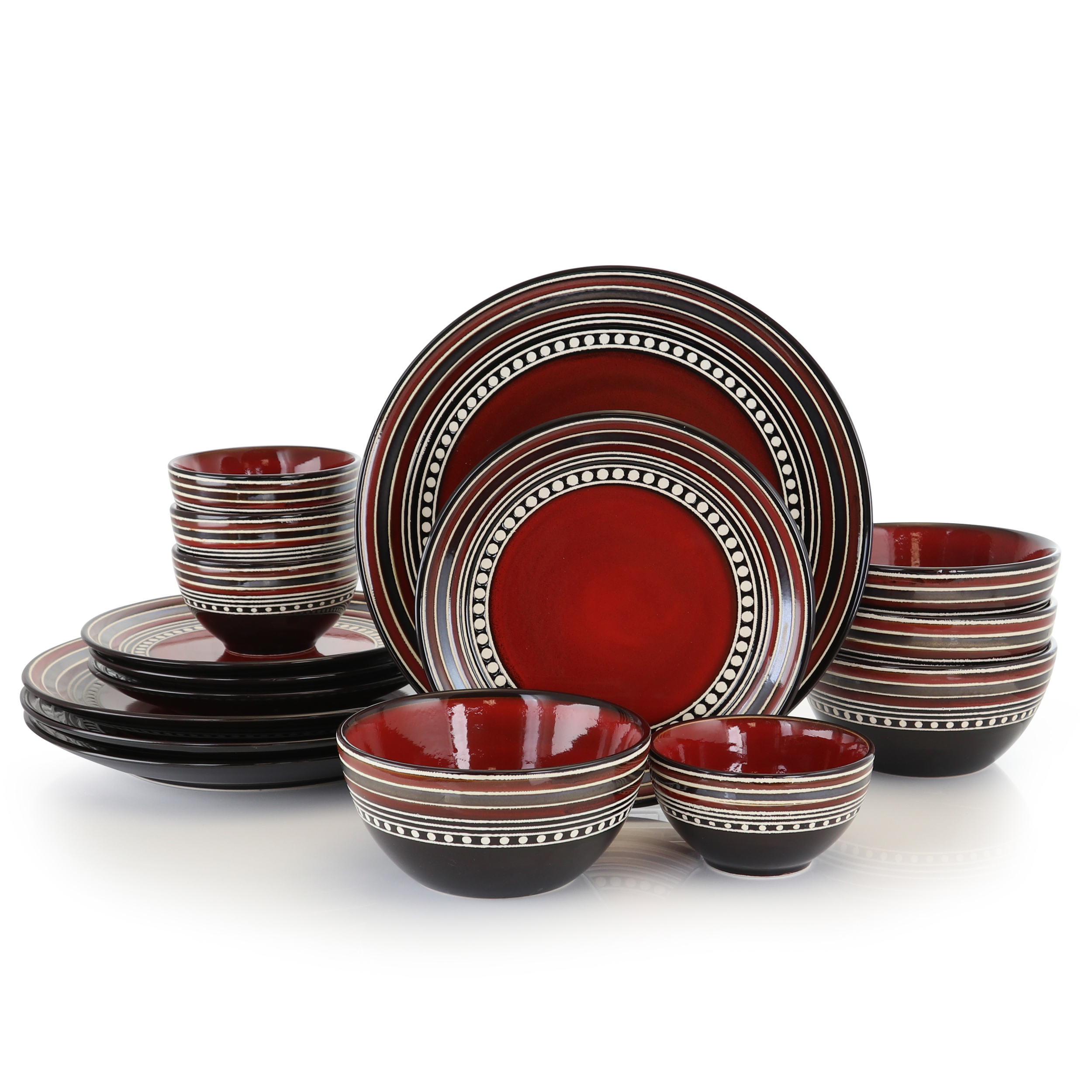 Gibson Elite Café Versailles 16-piece Double Bowl Dinnerware Set - Red ...