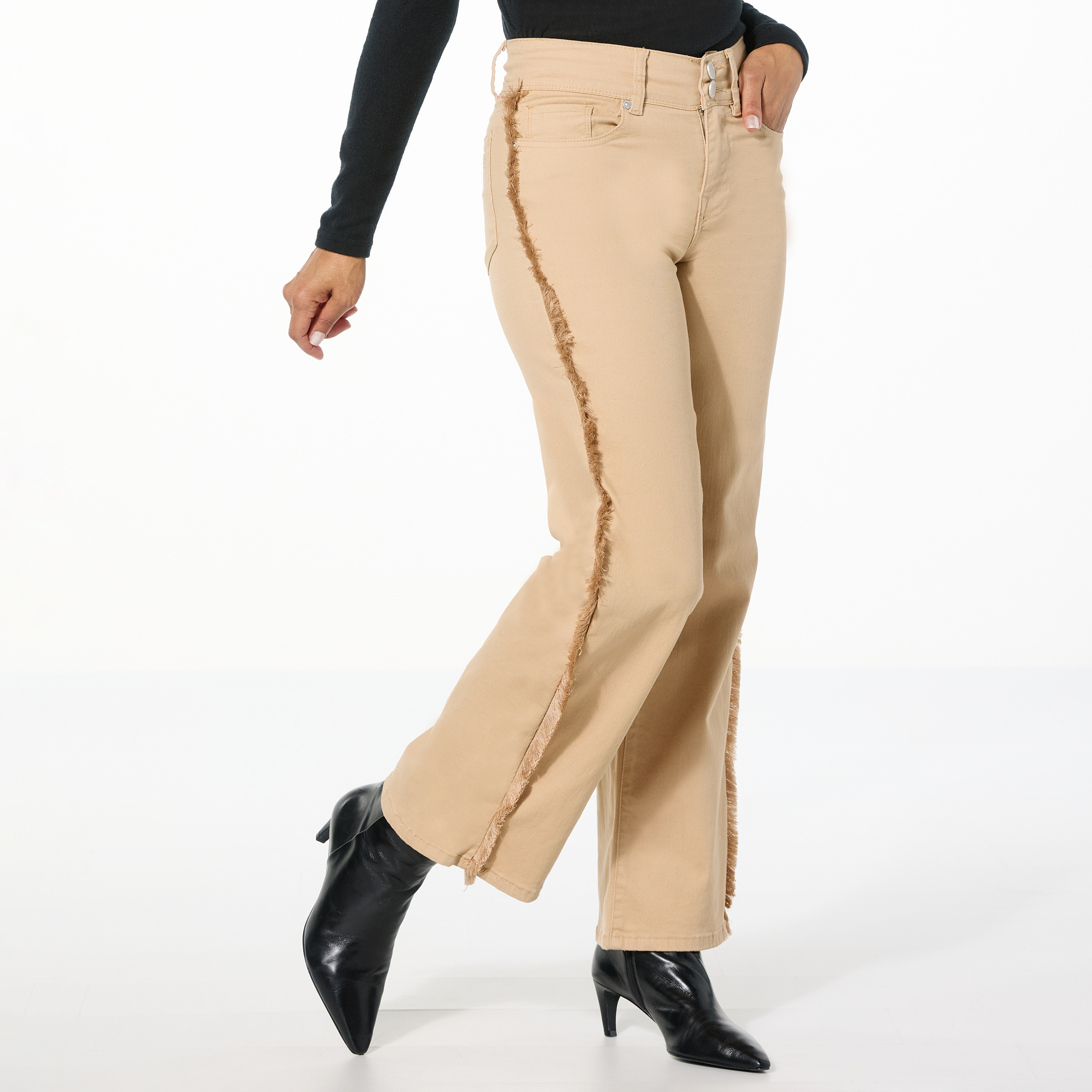 DG2 by Diane Gilman New Classic Stretch Denim Frayed Wide-Leg Jean ...