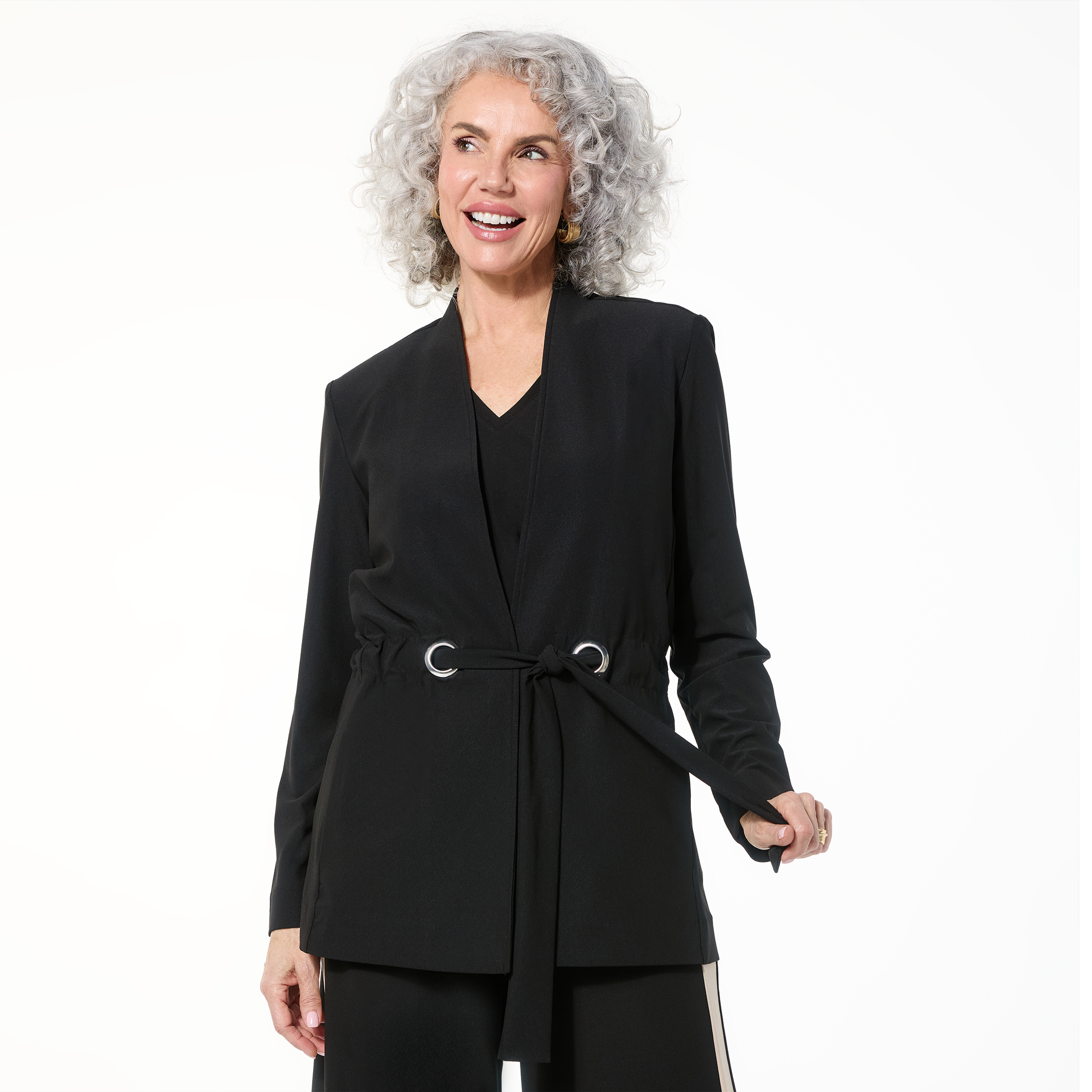 WynneLayers Luxe Crepe Belted Jacket with Grommet Detail | HSN
