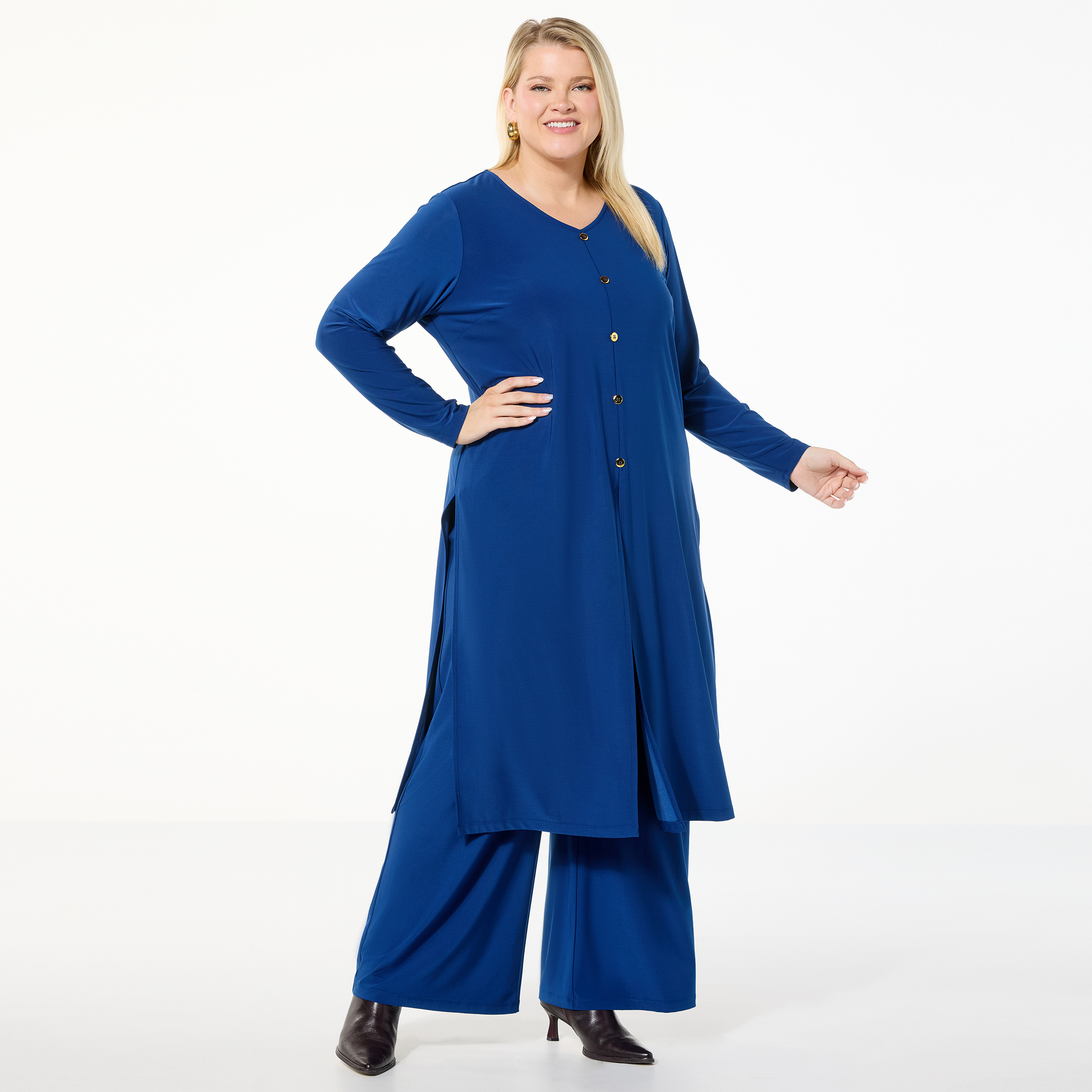Antthony 2-piece Duster-Length Tunic & Pull-On Wide-Leg Pant Set | HSN