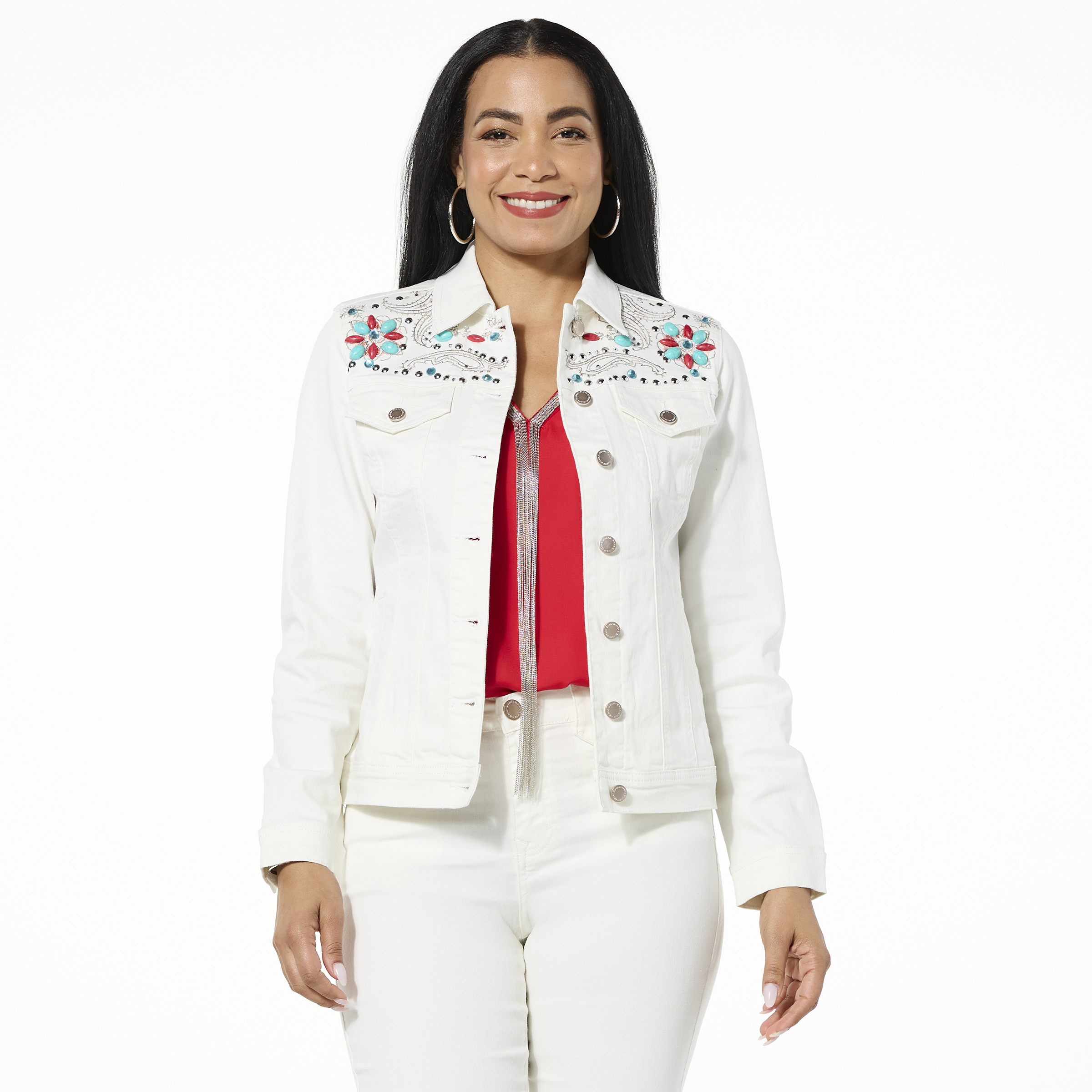 DG2 by Diane Gilman Legacy Embellished Stretch Denim Jean Jacket | HSN