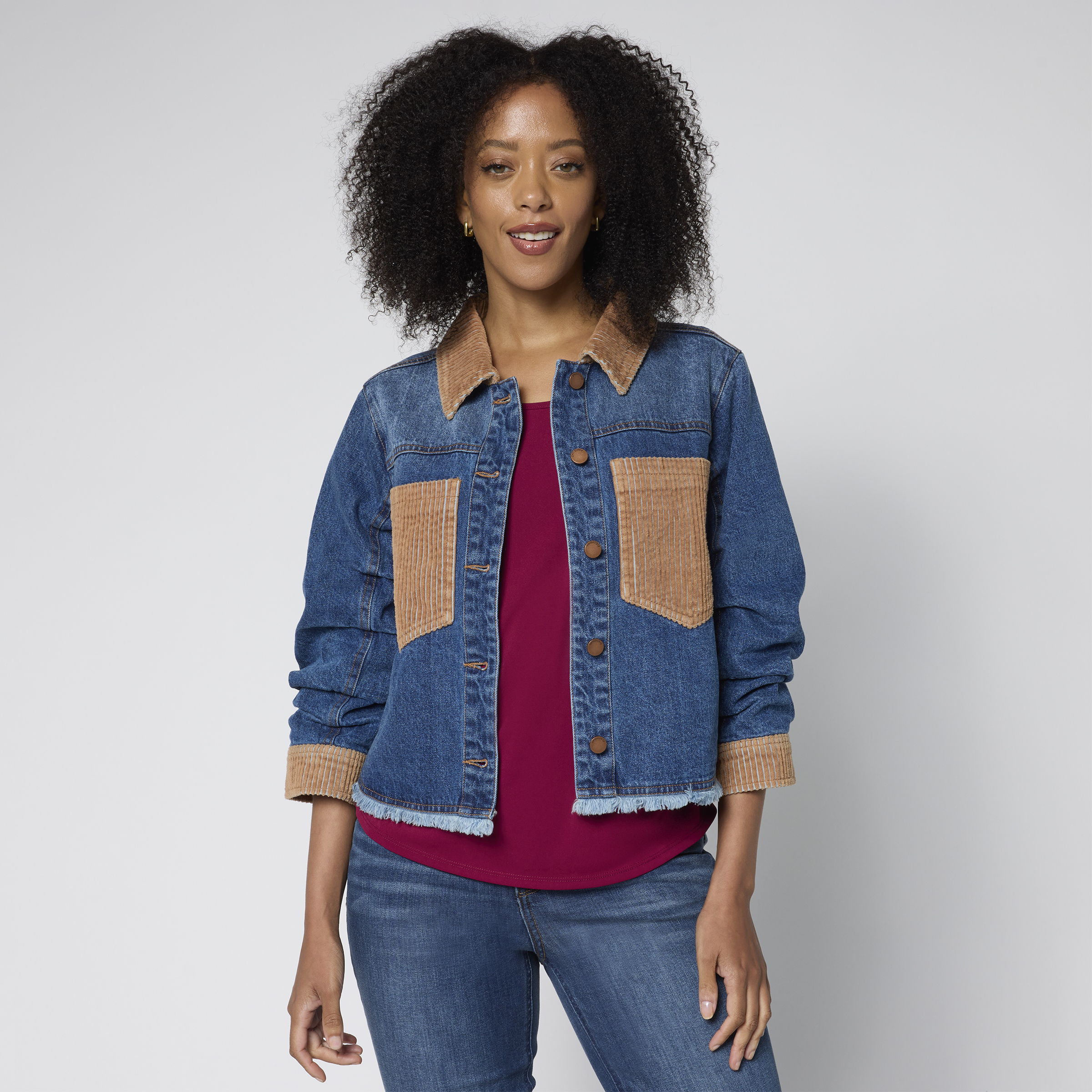Democracy Mixed Media Ruched Sleeve Denim Jacket | HSN