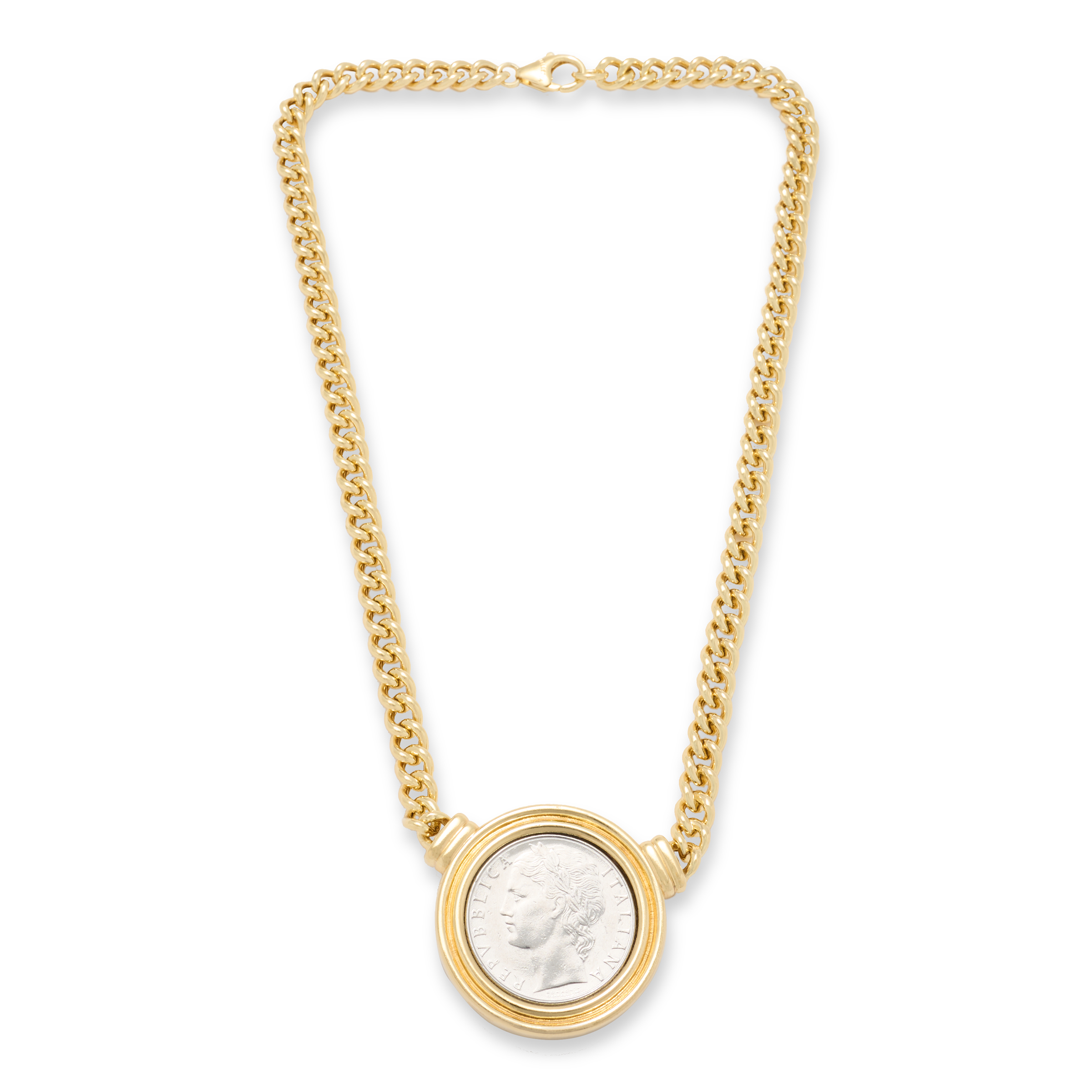 Bellezza 100 Lira Coin Bronze Curb-Link Chain Drop Necklace | HSN