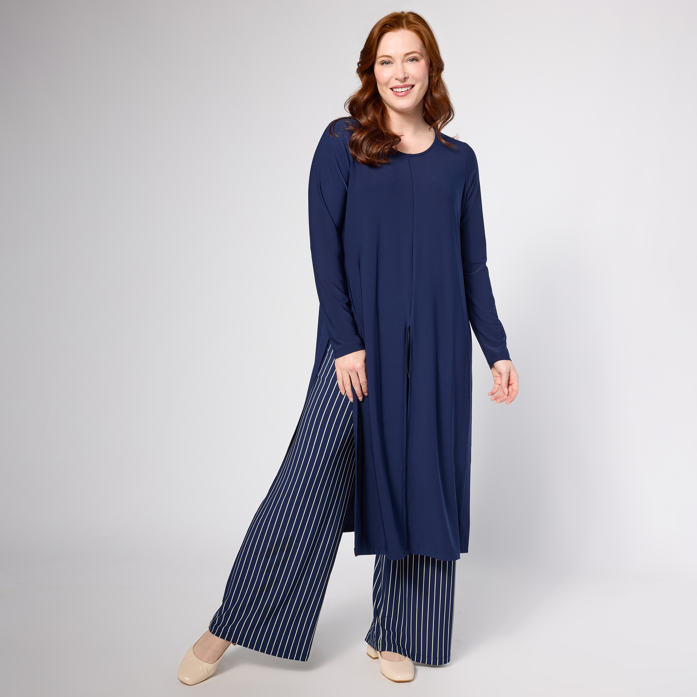 Antthony 2-piece Button Side Duster-Length Top & Pant Set | HSN