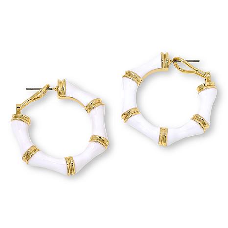 "As Is" Heidi Daus Bamboo Garden White Enamel Hoop Earrings | HSN