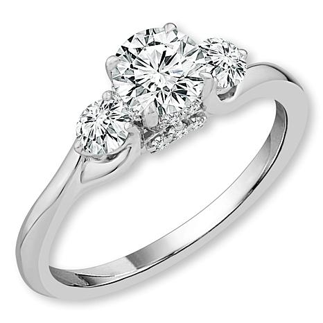 Bright Halo Lab Grown Diamonds 1cttw 10K Gold 3-Stone Engagement Ring | HSN