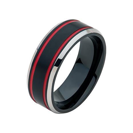 Dante Stainless Steel Men's Black and Red Ring | HSN