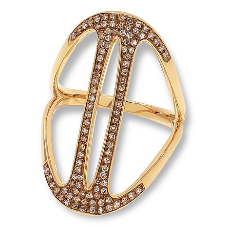 Rarities Gold-Plated 3/8ctw Champagne Diamond Pavé Elongated Ring | HSN