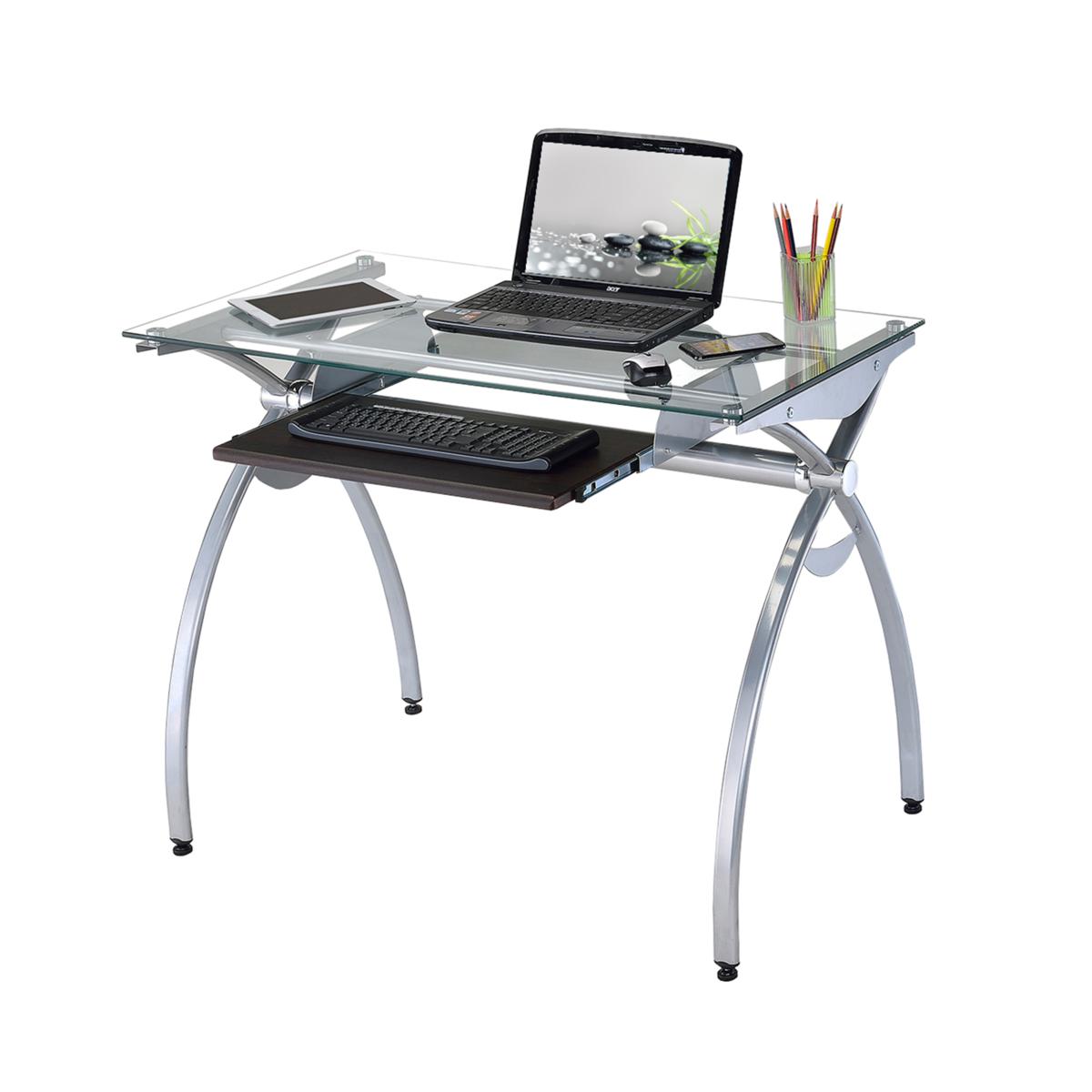 Techni Mobili Glass Computer Desk with Pull Out Keyboard Panel - Clear ...