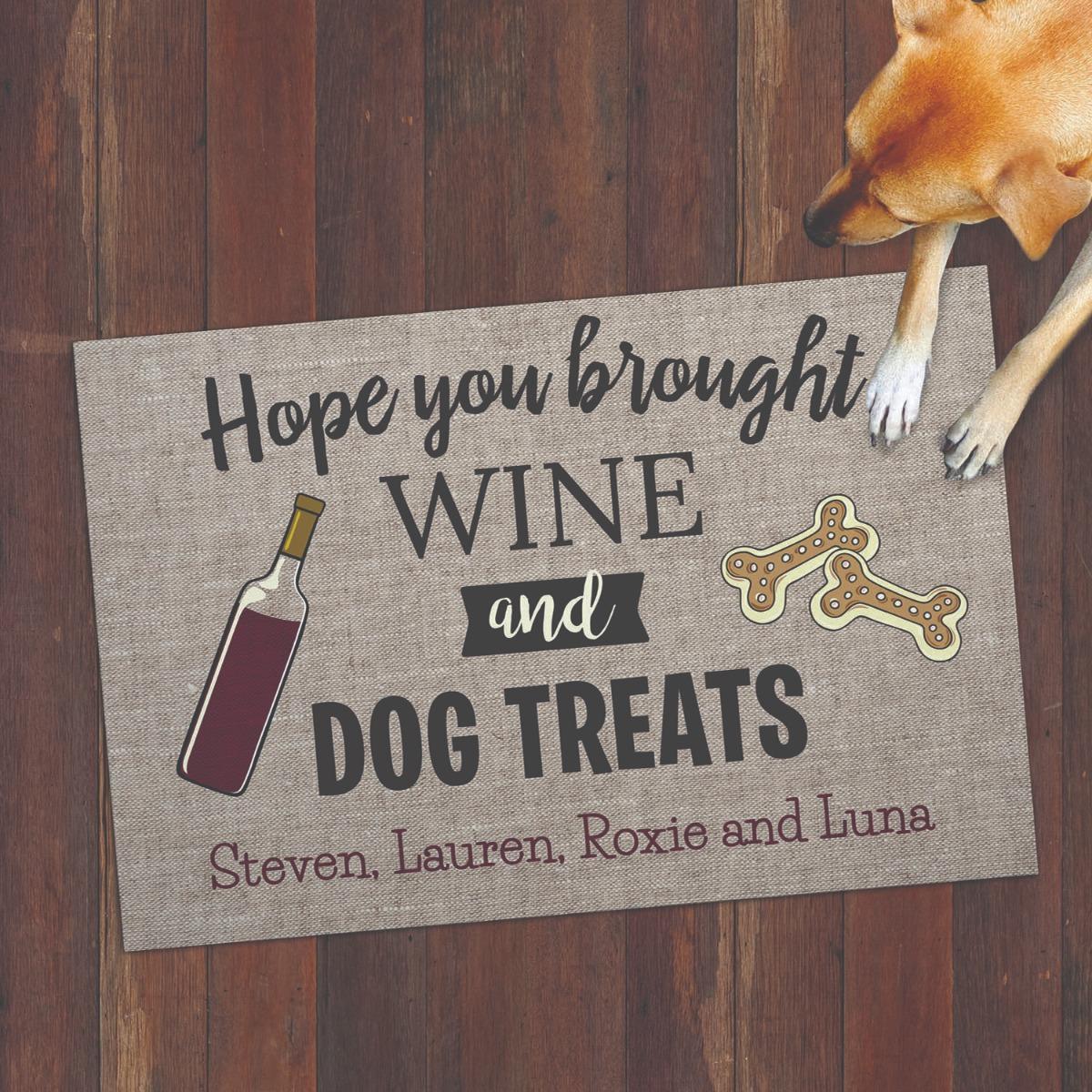 Wine and Dog Treats Personalized Standard Doormat | HSN