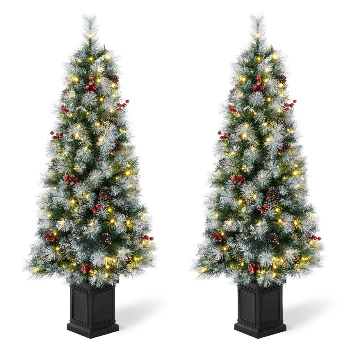 Glitzhome 2pk 5ft Pre Lit Pine Artificial Christmas Porch Tree W Light