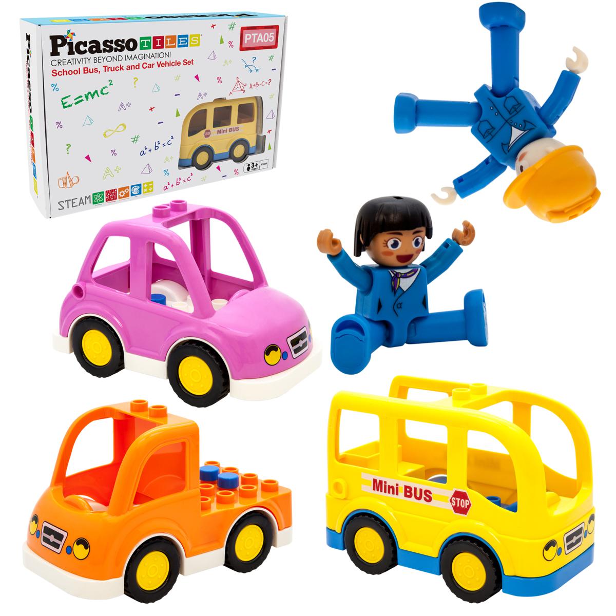 PicassoTiles People Character Figure Set with 3 Cars - 20660507 | HSN