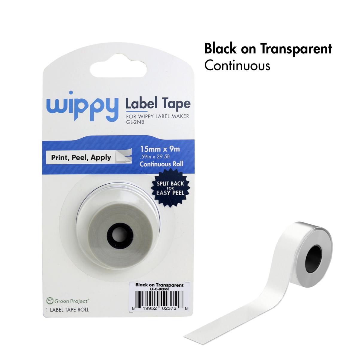 Wippy Continuous Laminated Label Tape - Black on Transparent - 20695112 ...