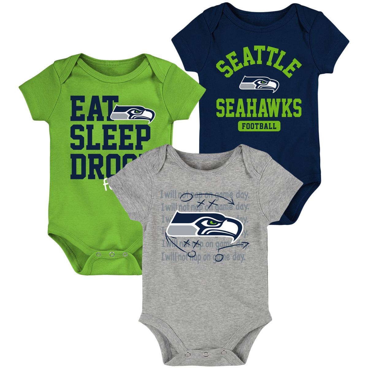 Officially Licensed NFL Newborn & Infant Bodysuit 3pcs., Seahawks | HSN