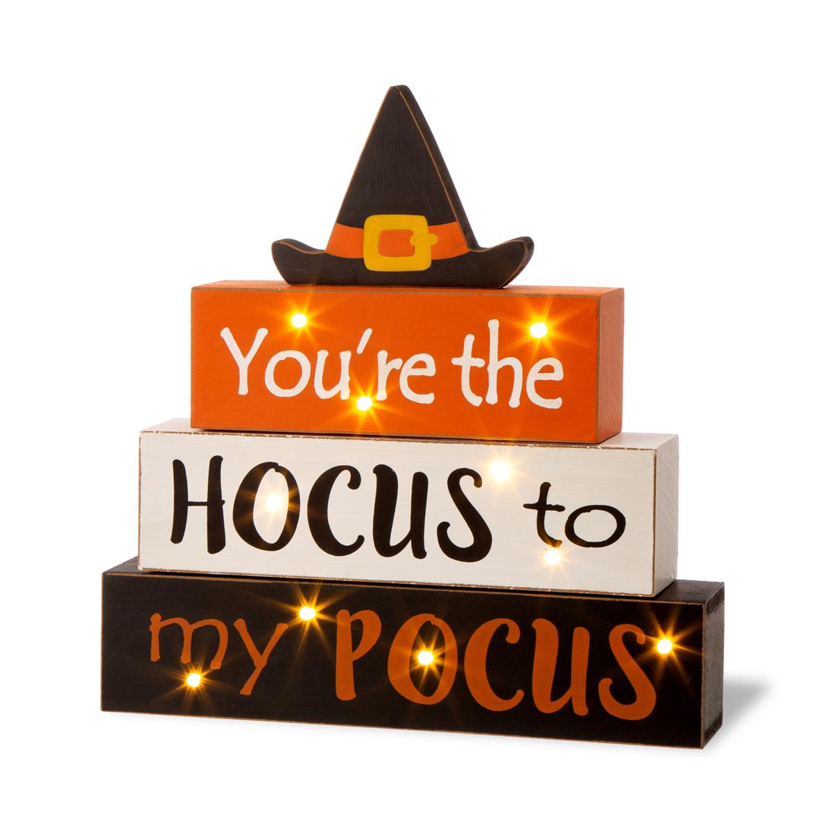 Glitzhome 11.5in. H Halloween Wooden Lighted Witch Word Block Decor ...