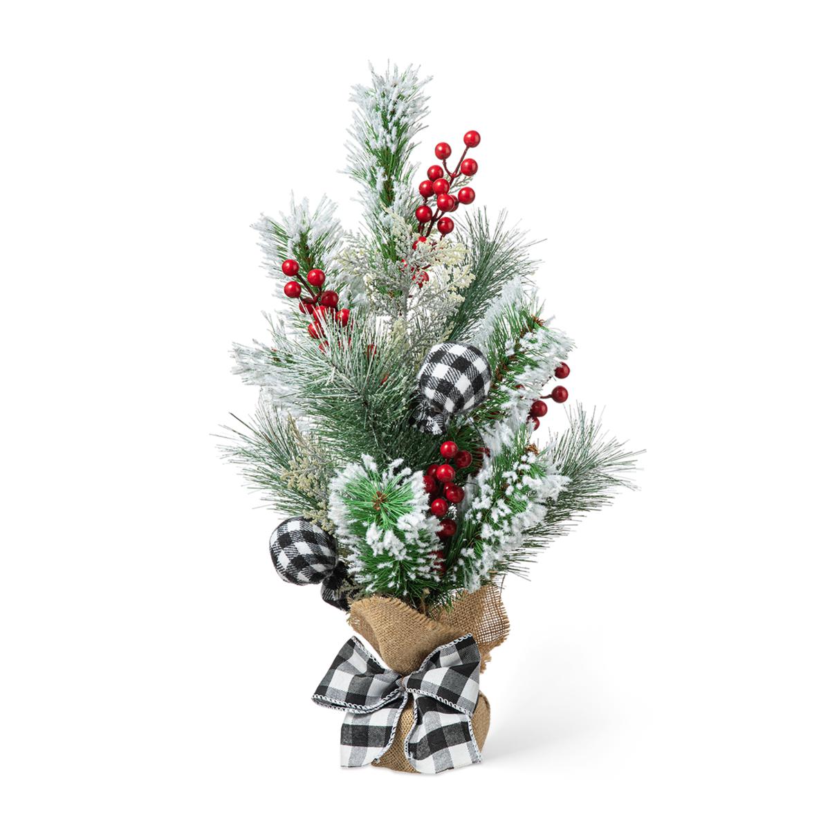 Glitzhome 21in. H Flocked Pine and Berries Table Tree | HSN