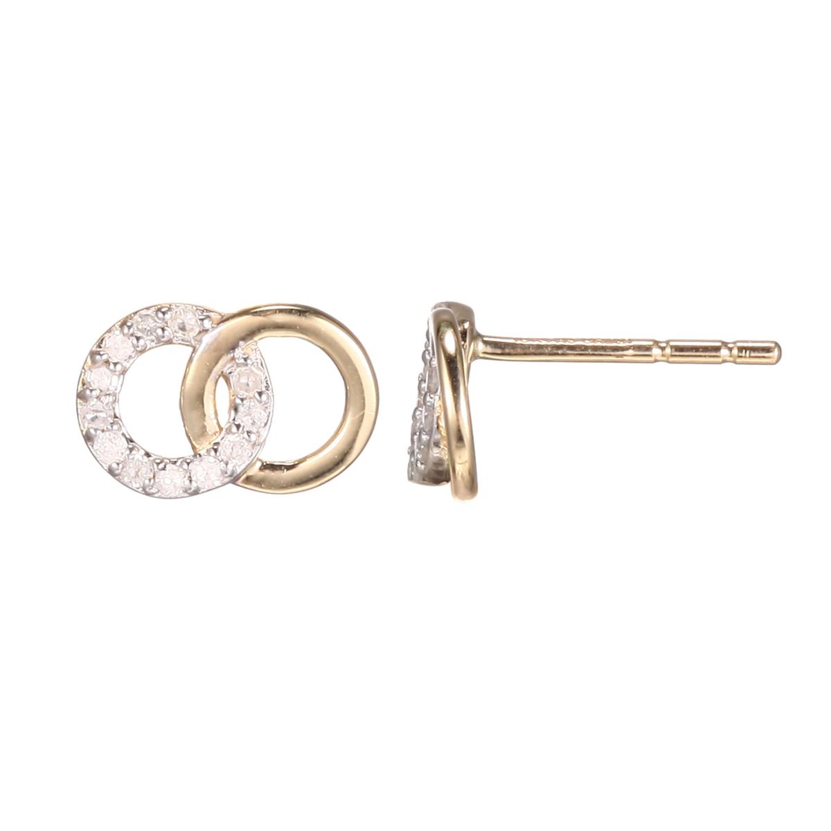 14K Yellow Gold 0.10ctw Diamond Twin Circle Stud Earrings | HSN