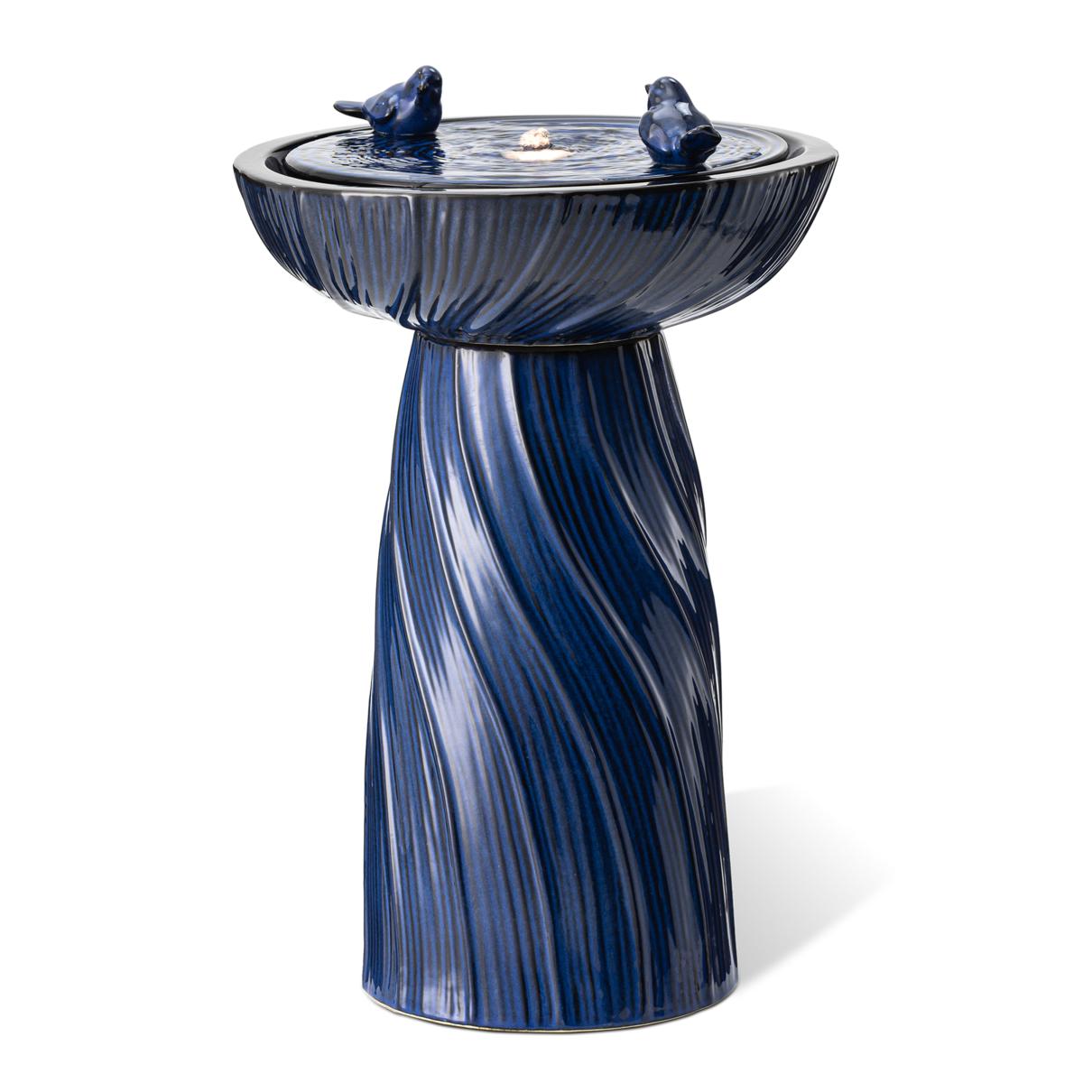 24.75"H Blue Textured Birdbath Outdoor Floor Fountain with Two Birds | HSN