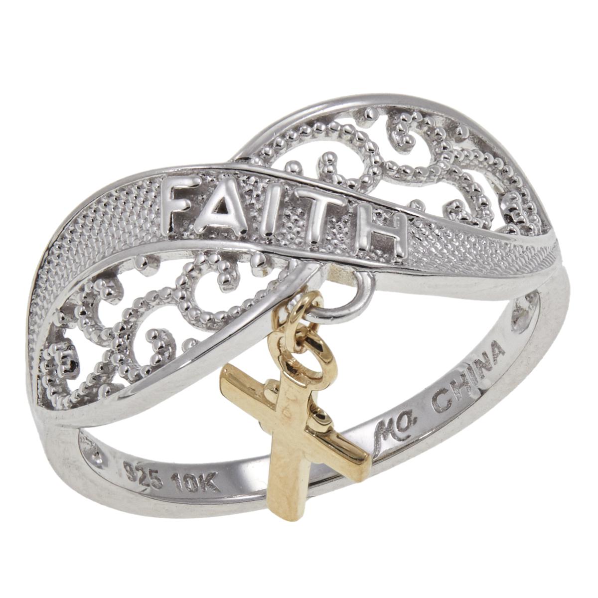 Michael Anthony Jewelry® 2-Tone "Faith" Ring with 10K Cross Charm | HSN