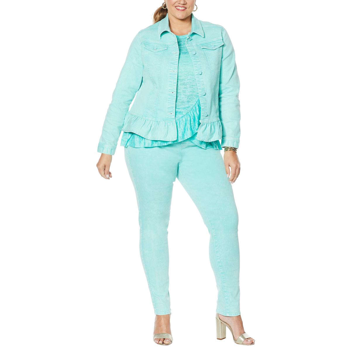 (HSN) DG2 by Diane Gilman Ruffled-Hem Classic Stretch Denim Jacket ...
