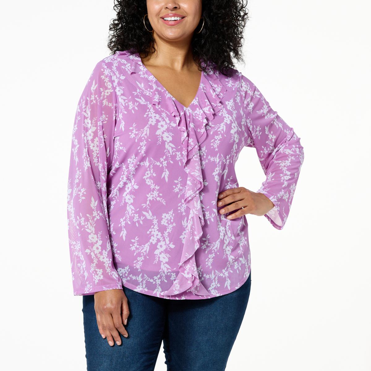 IMAN Global Chic Printed Ruffle-Front Blouse - 20719765 | HSN