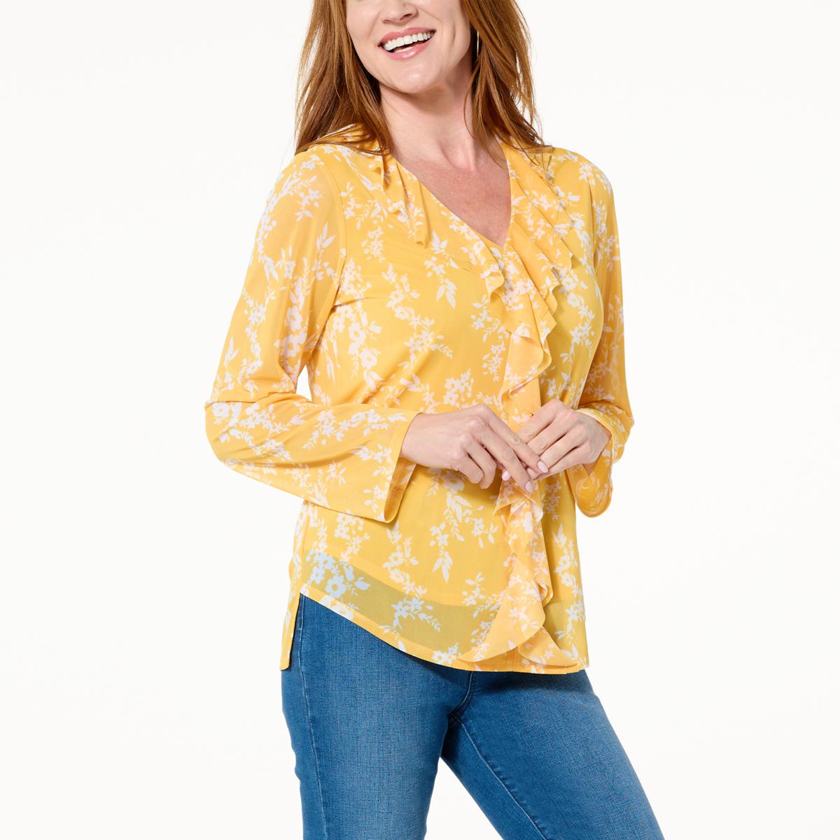 IMAN Global Chic Printed Ruffle-Front Blouse - 20719765 | HSN