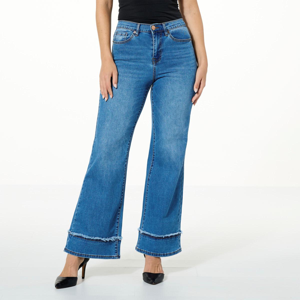 DG2 by Diane Gilman New Classic Stretch Denim Frayed Wide-Leg Jean ...