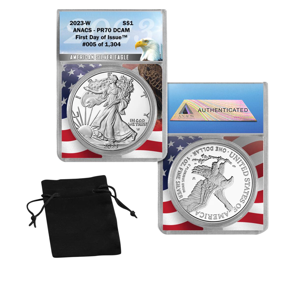 2023 PR70 DCAM ANACS FDOI LE 1304 Silver Eagle Dollar Coin | HSN