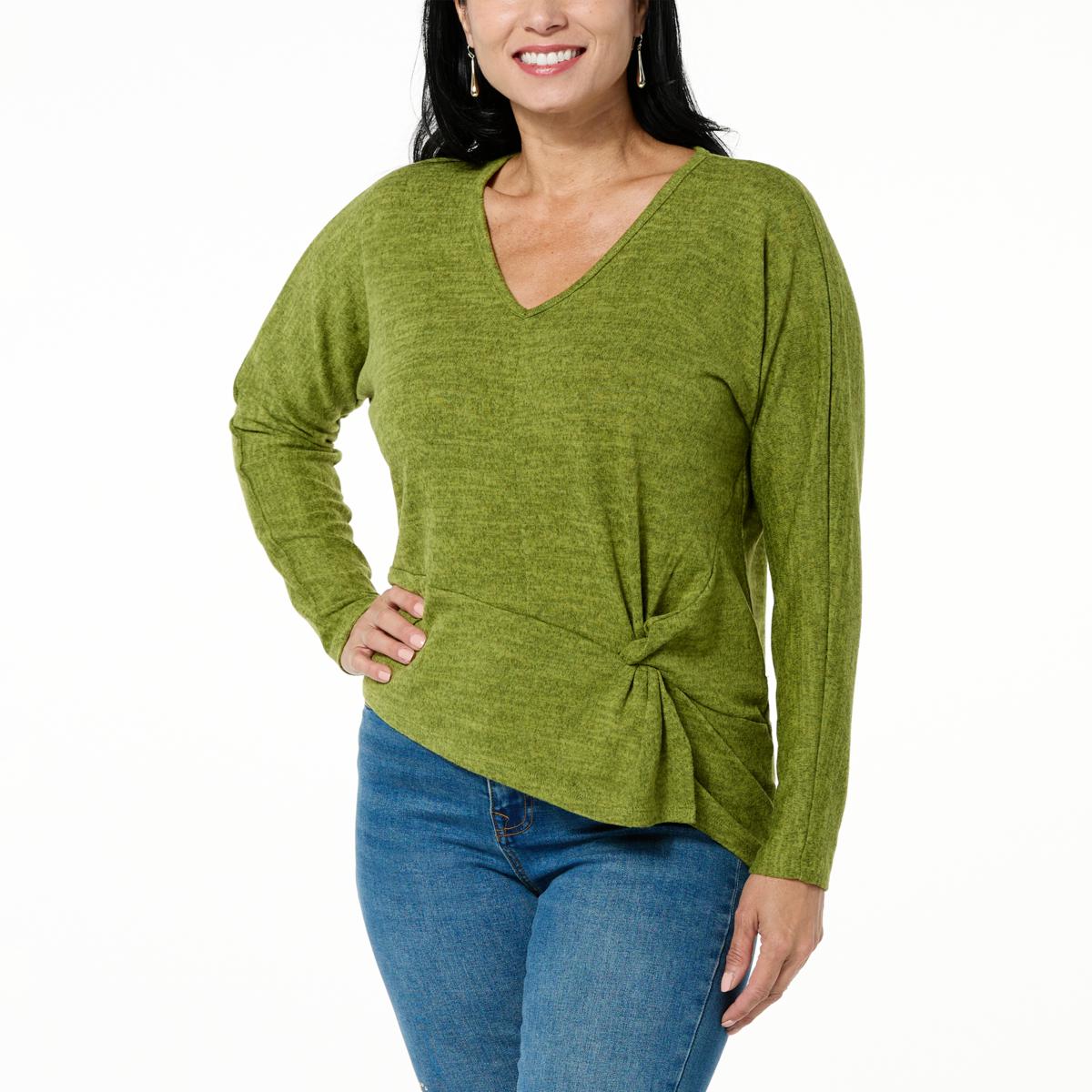 DG2 by Diane Gilman Dolman-Sleeve Twist Front Knit Asymmetric Top | HSN