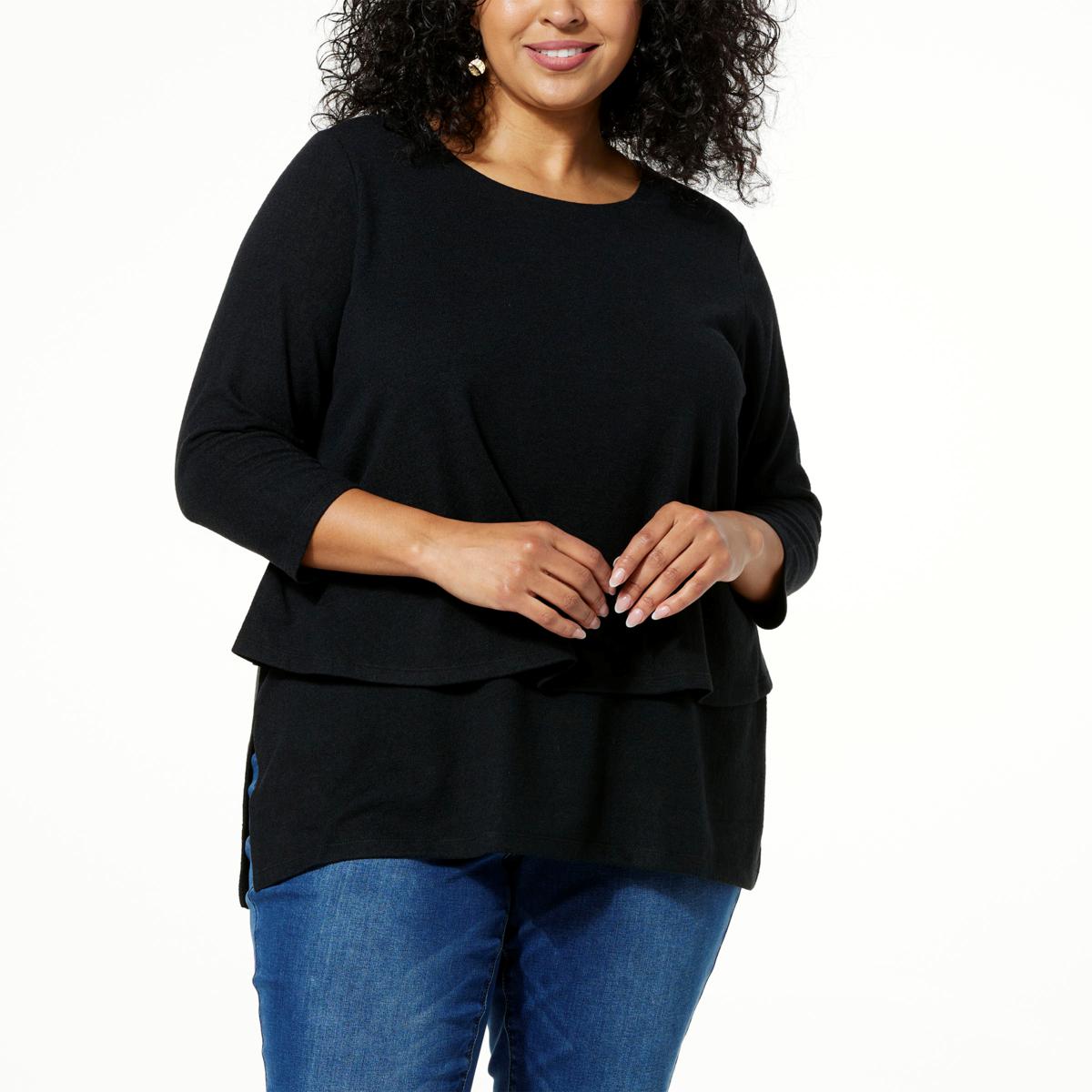 DG2 by Diane Gilman Brushed Sweater Knit 3/4-Sleeve Easy Top | HSN