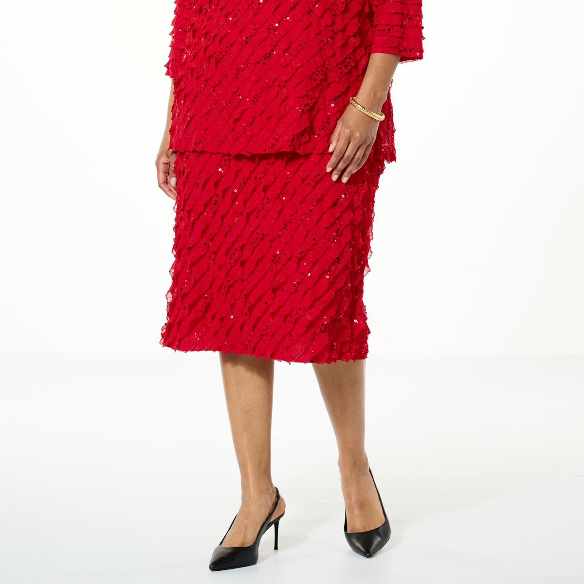 Antthony Lady Luxe Ruffle Knit Midi Skirt with Sequins - 21440055 | HSN