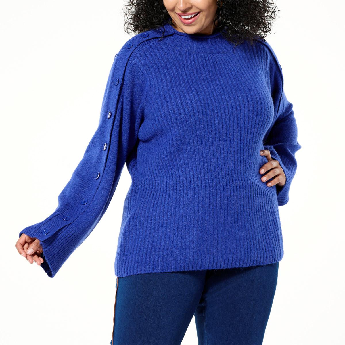 DG2 by Diane Gilman Mock-Neck Buttoned Sleeve Sweater | HSN