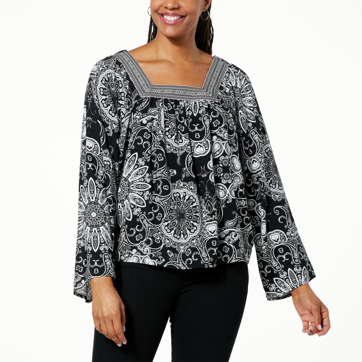 One World Square Neck Medallion Printed Top - 21626184 | HSN