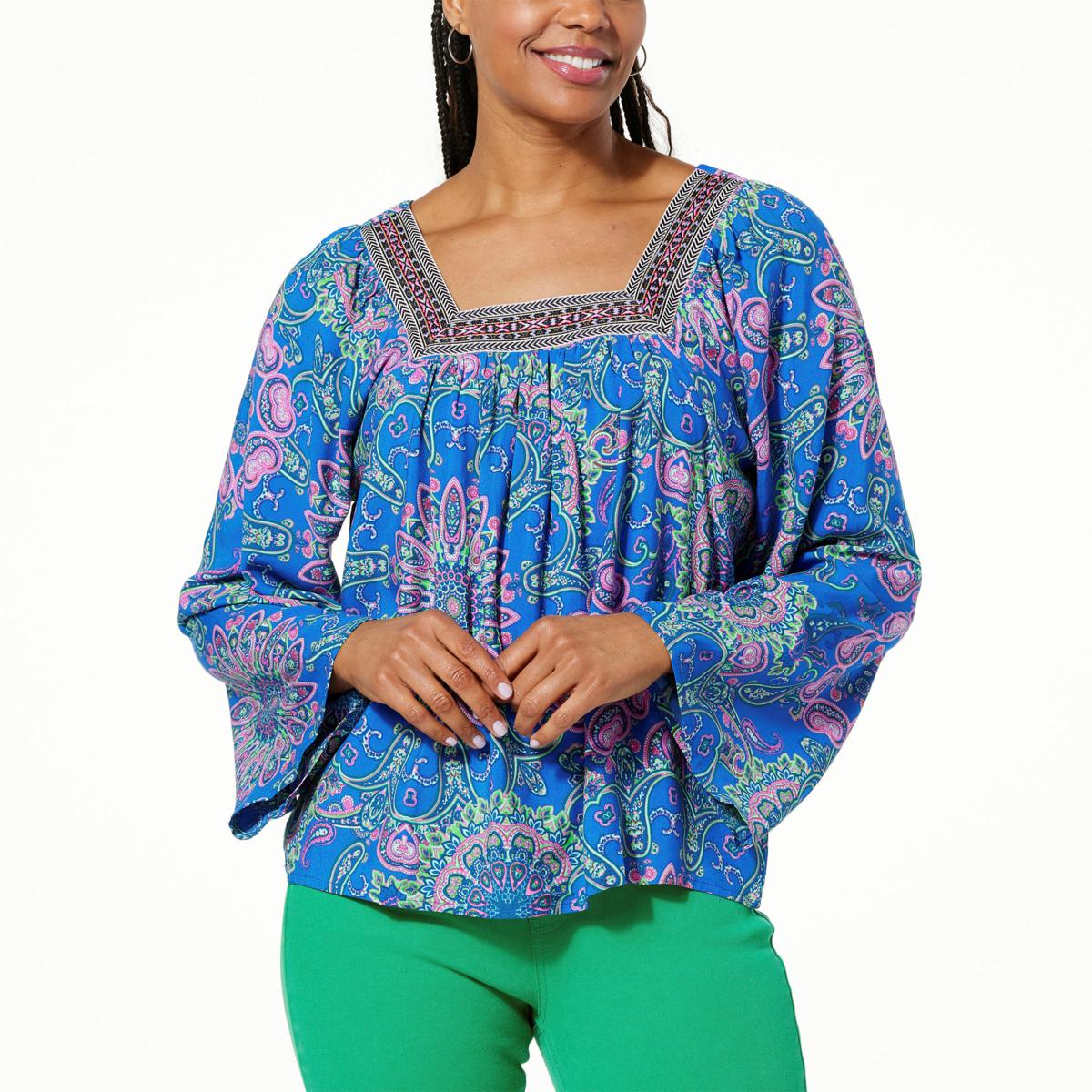 One World Square Neck Medallion Printed Top | HSN