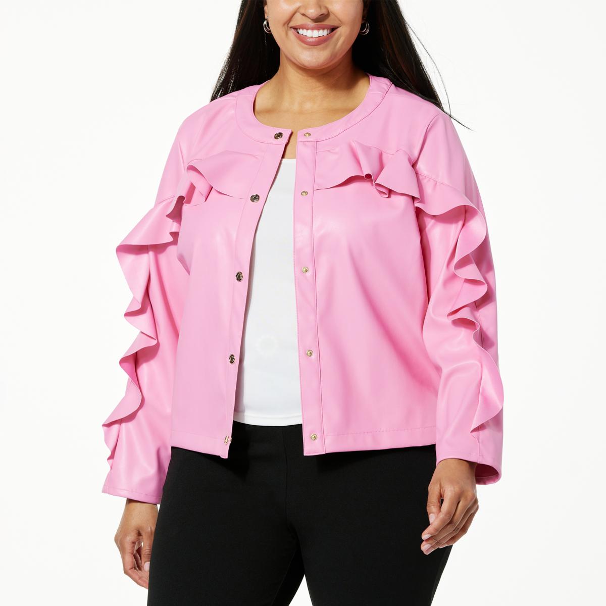 C Wonder by Christian Siriano Faux Leather Ruffle Trucker Jacket - 21881441 | HSN
