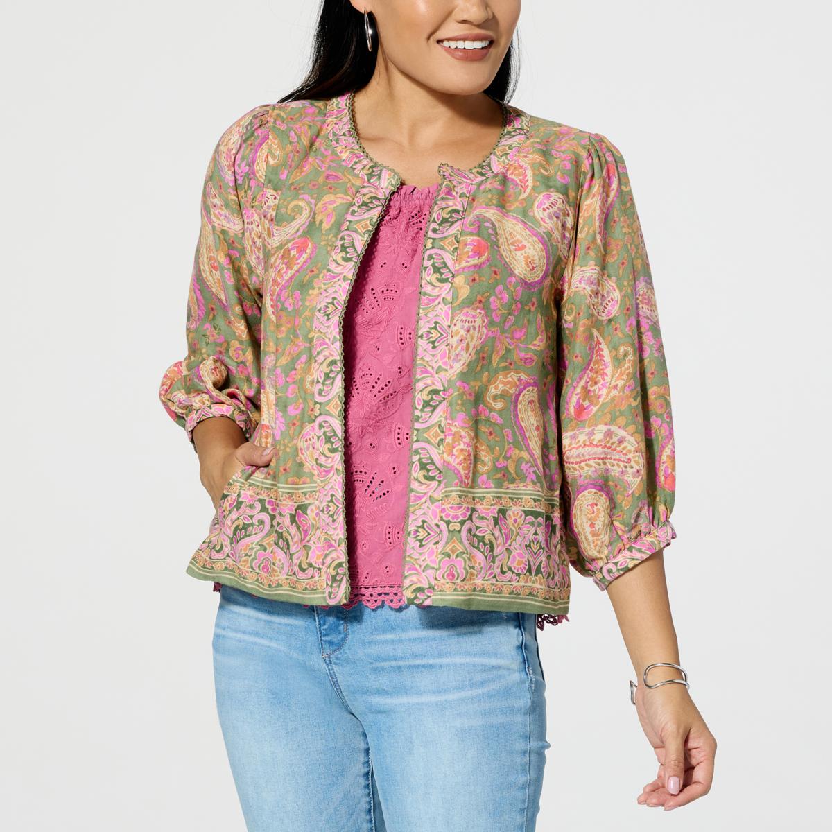Democracy Reversible Print 3/4 Blouson Sleeve Jacket - 22150192 | HSN