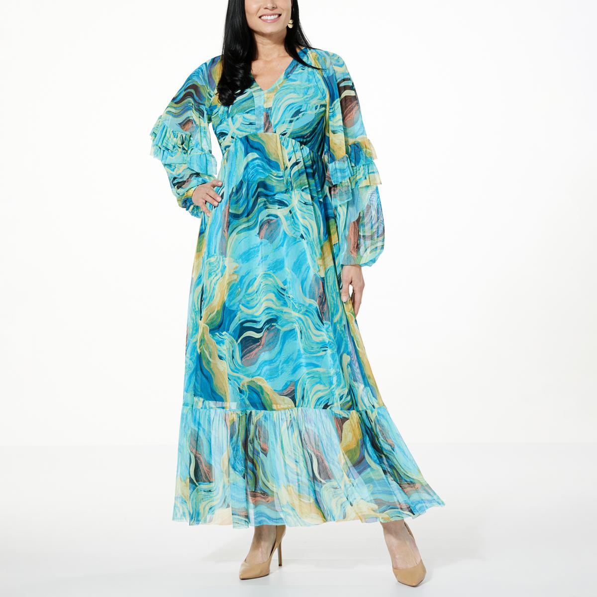 Antthony Printed Mesh Knit Long-Sleeve Maxi Dress - 22153275 | HSN